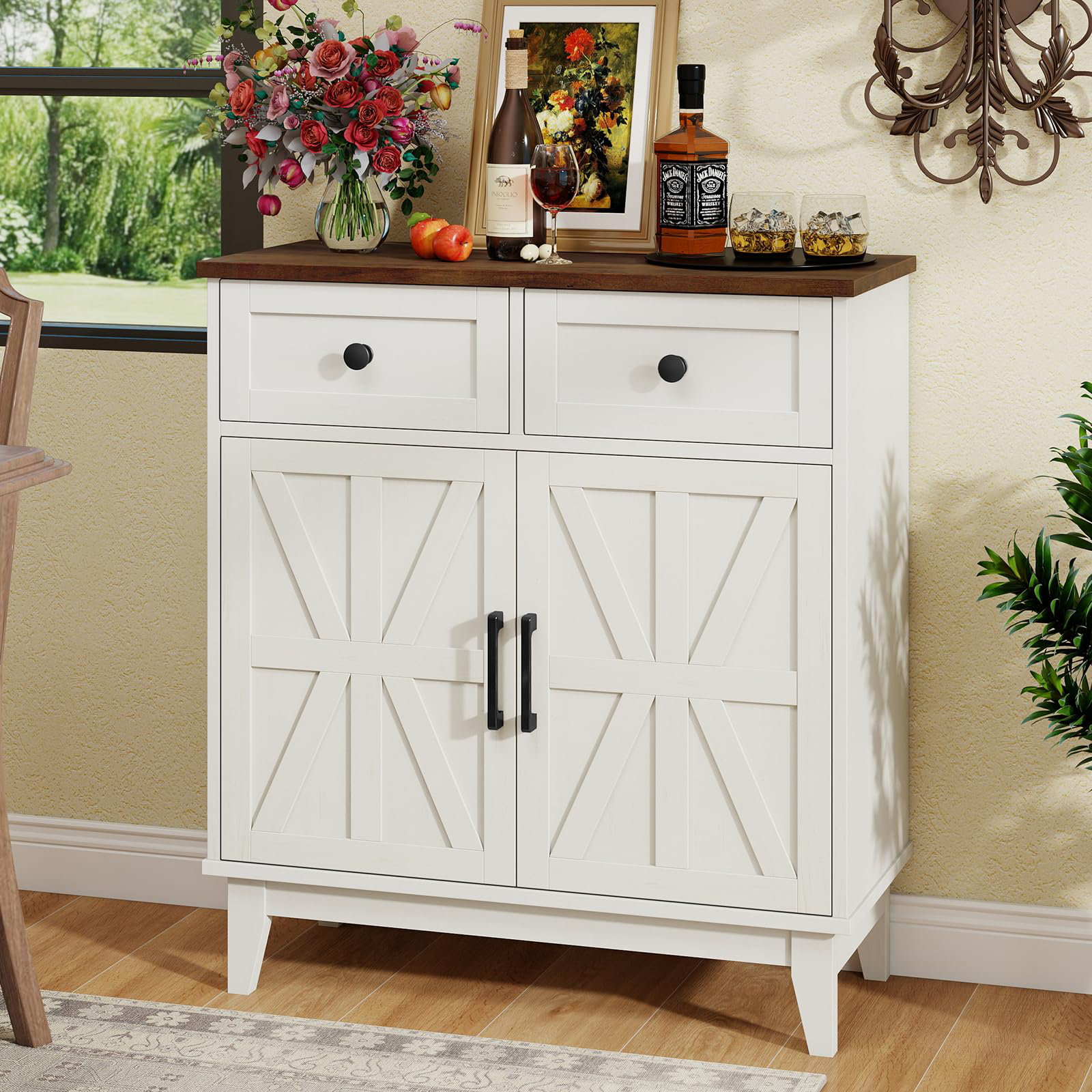 August Grove Freestanding Kitchen Pantry Cabinet Floor Cabinet Buffet ...