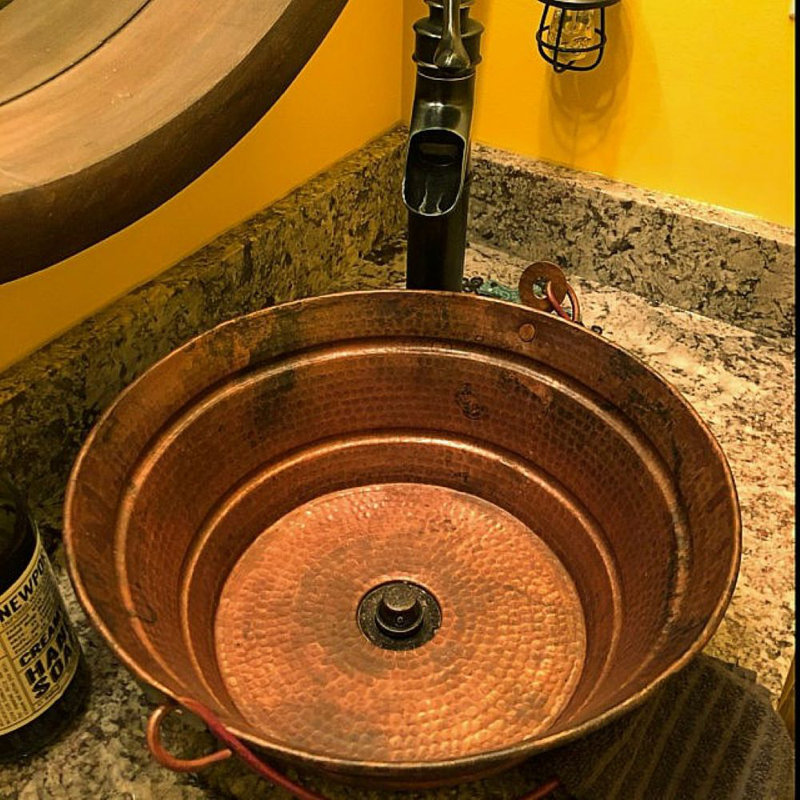 SimplyCopper 15" Round Copper Bathroom Bucket Vessel Sink in Natural ...