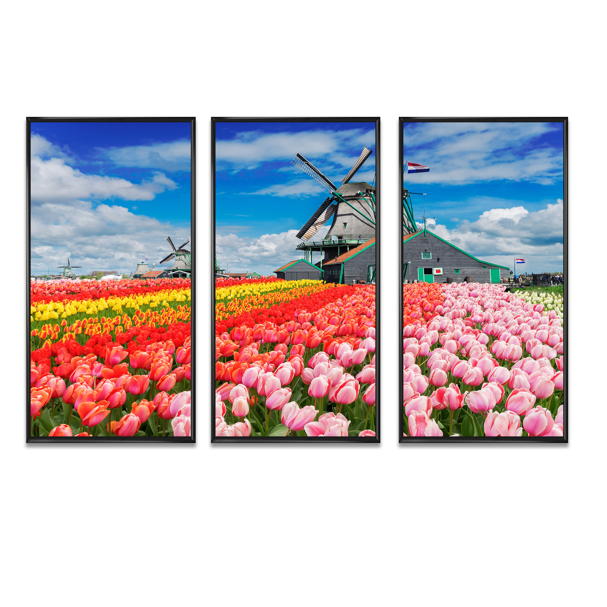 Gracie Oaks Dutch Windmills And Garden - Abstract Framed Canvas Wall ...
