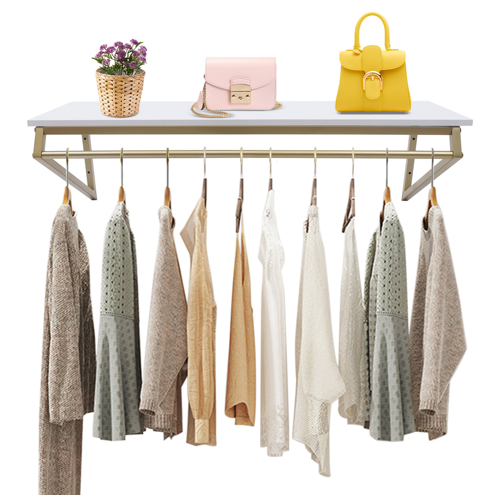 Everly Quinn 41.3in Clothes Rack With Top Shelf, Industrial Pipe Wall ...