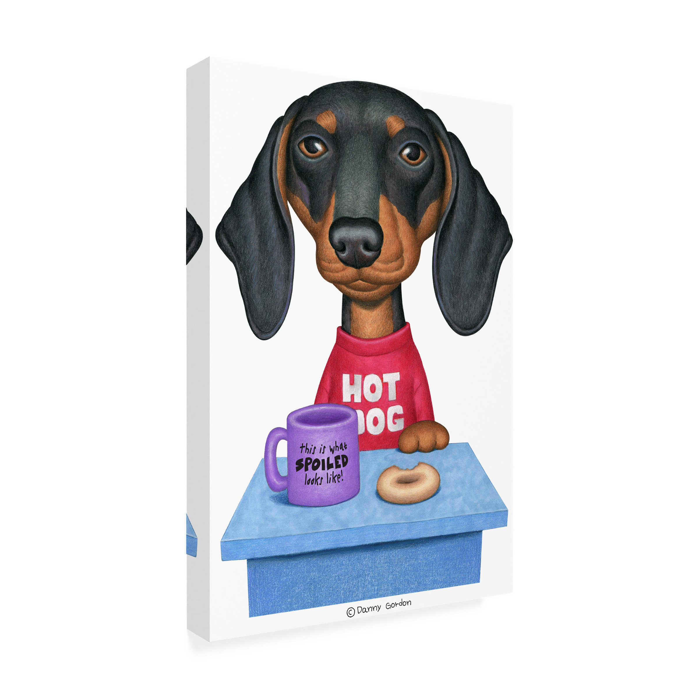 Trinx Danny Gordon Art 'Black Dachshund Coffee And Donut' Canvas Art ...