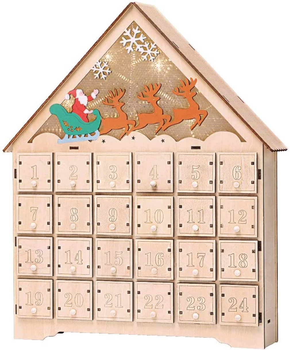 The Holiday Aisle® Wooden LED Santa Sleigh Reindeer Countdown Advent ...