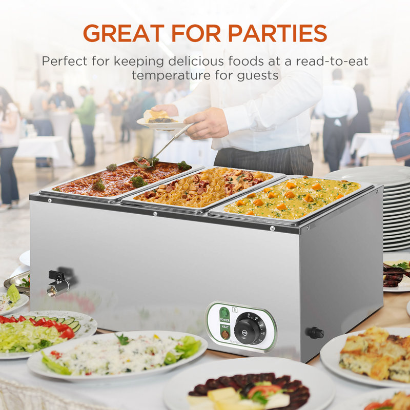 Prep & Savour 3 Pan Commercial 21 Quart Electric Steam Table Buffet ...