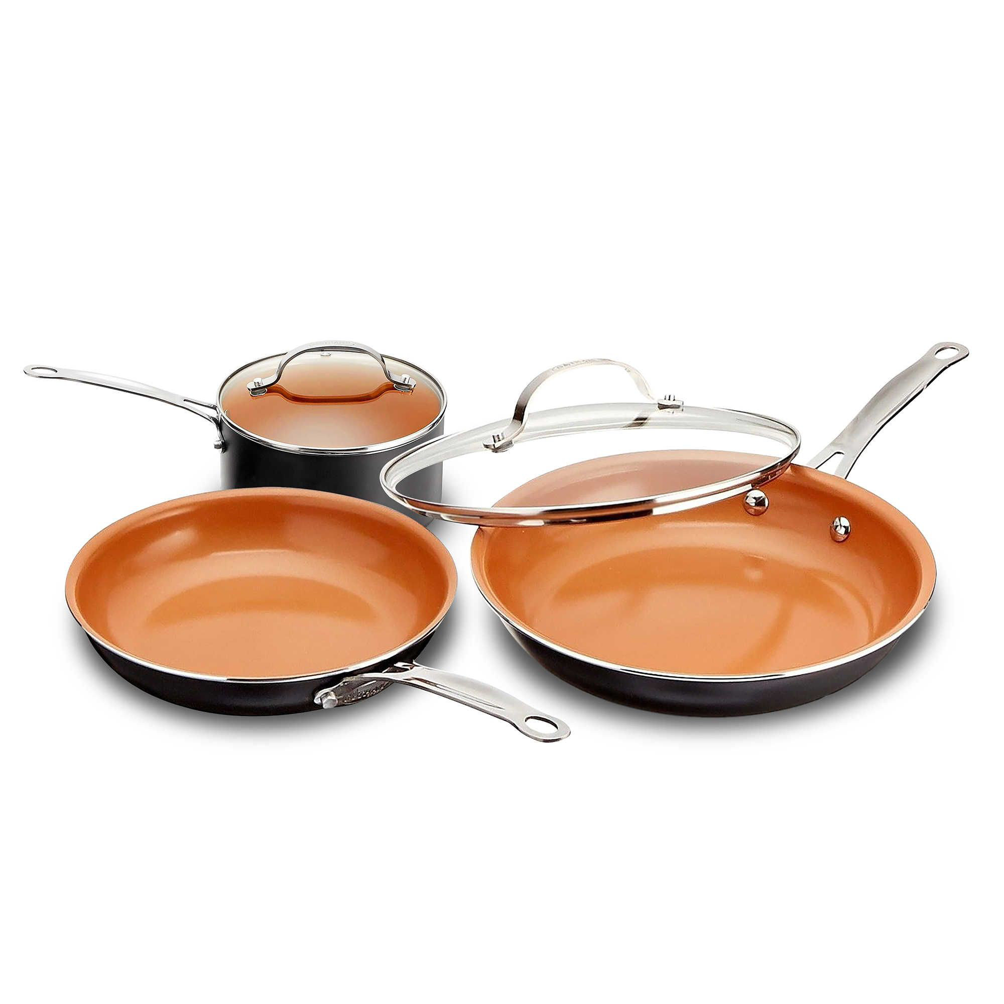 Gotham Steel 5 Piece Non Stick Copper Cookware Set w/ Cool Touch ...