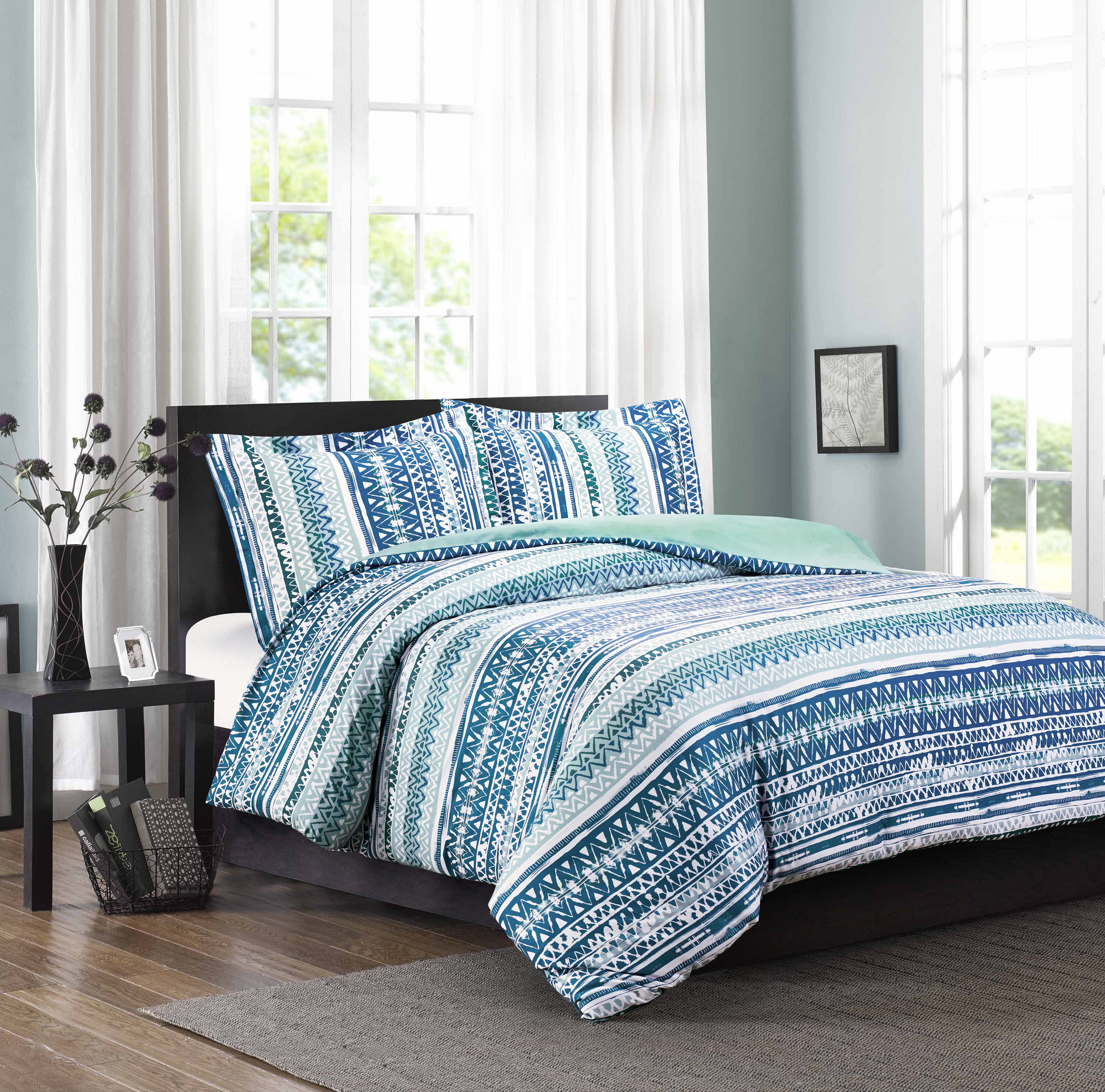 Simplicity Home DuPont Teal/Aqua Microfiber Traditional Comforter Set ...