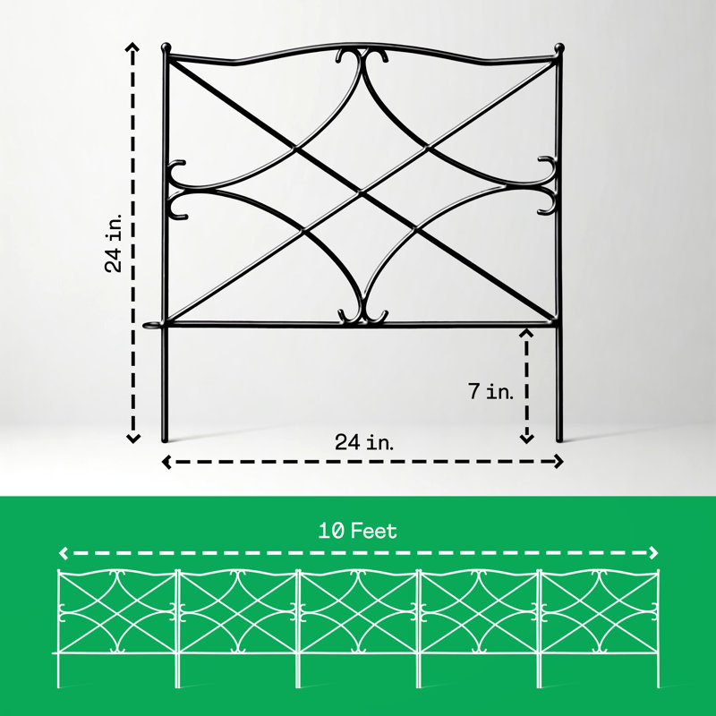 Red Barrel Studio® 24'' H x 24'' W Black Metal Fencing with 5 Panels(s ...