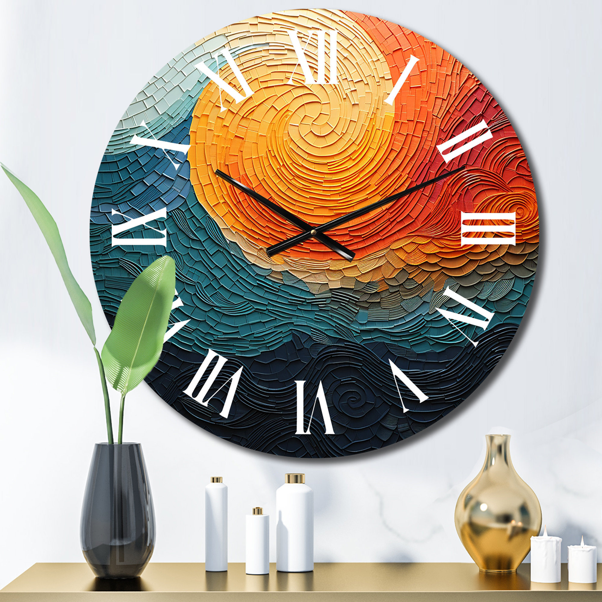 East Urban Home Teal Orange Op Art Rhythmic Illusion III - Abstract ...