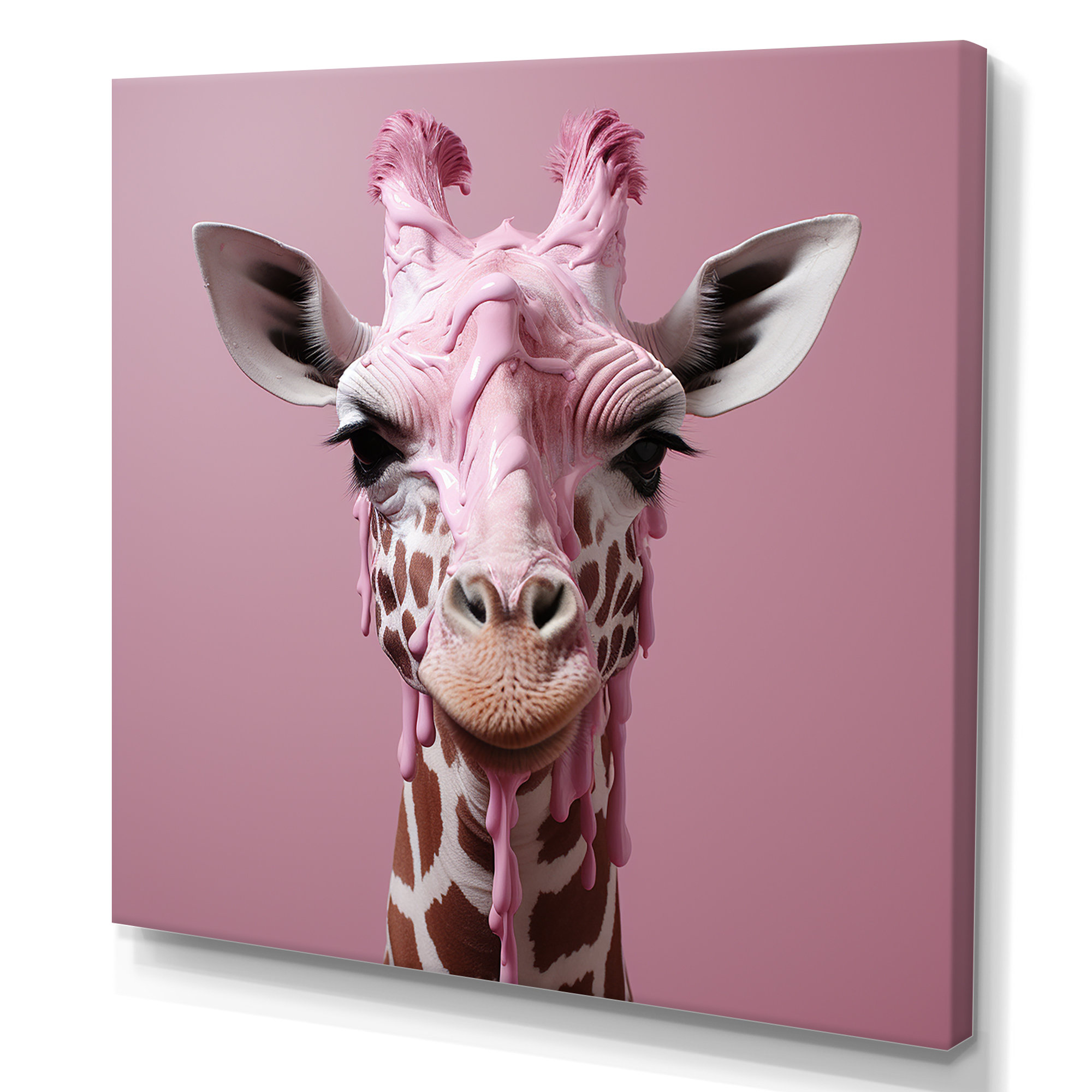 Bungalow Rose Pink Giraffe Romantic Stance On Canvas Print | Wayfair