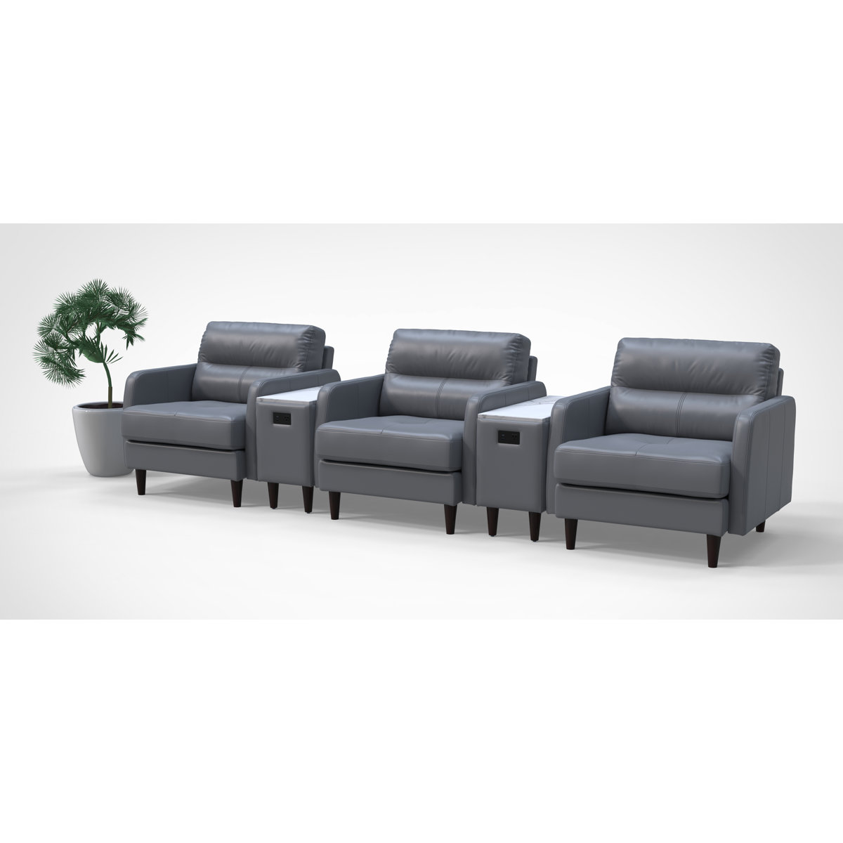 Reunion 3 Person Waiting Room Reception Chairs with Charging Tables Set ...