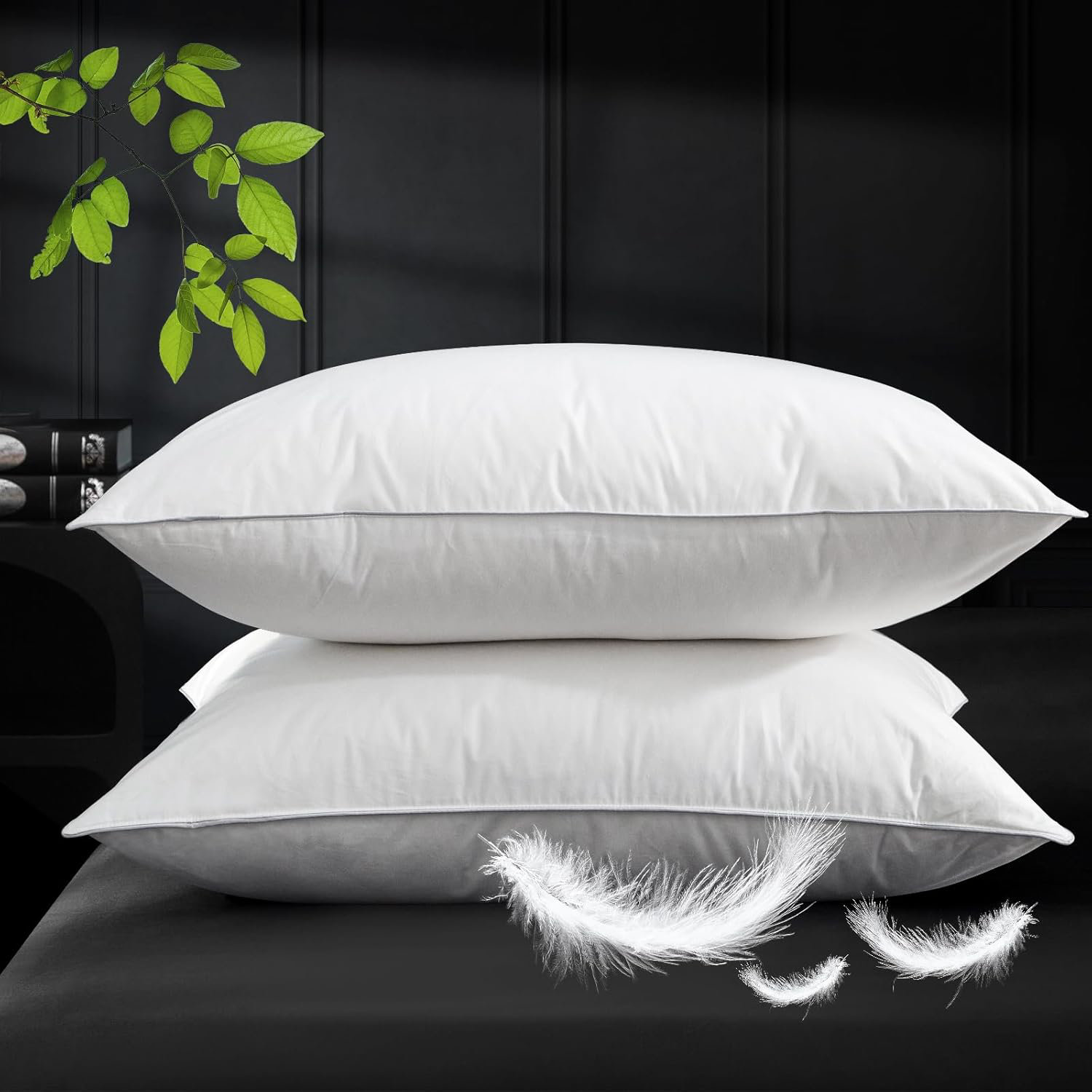 Alwyn Home White Goose Down Pillow Set of 2 for Sleeping 100% Cotton ...