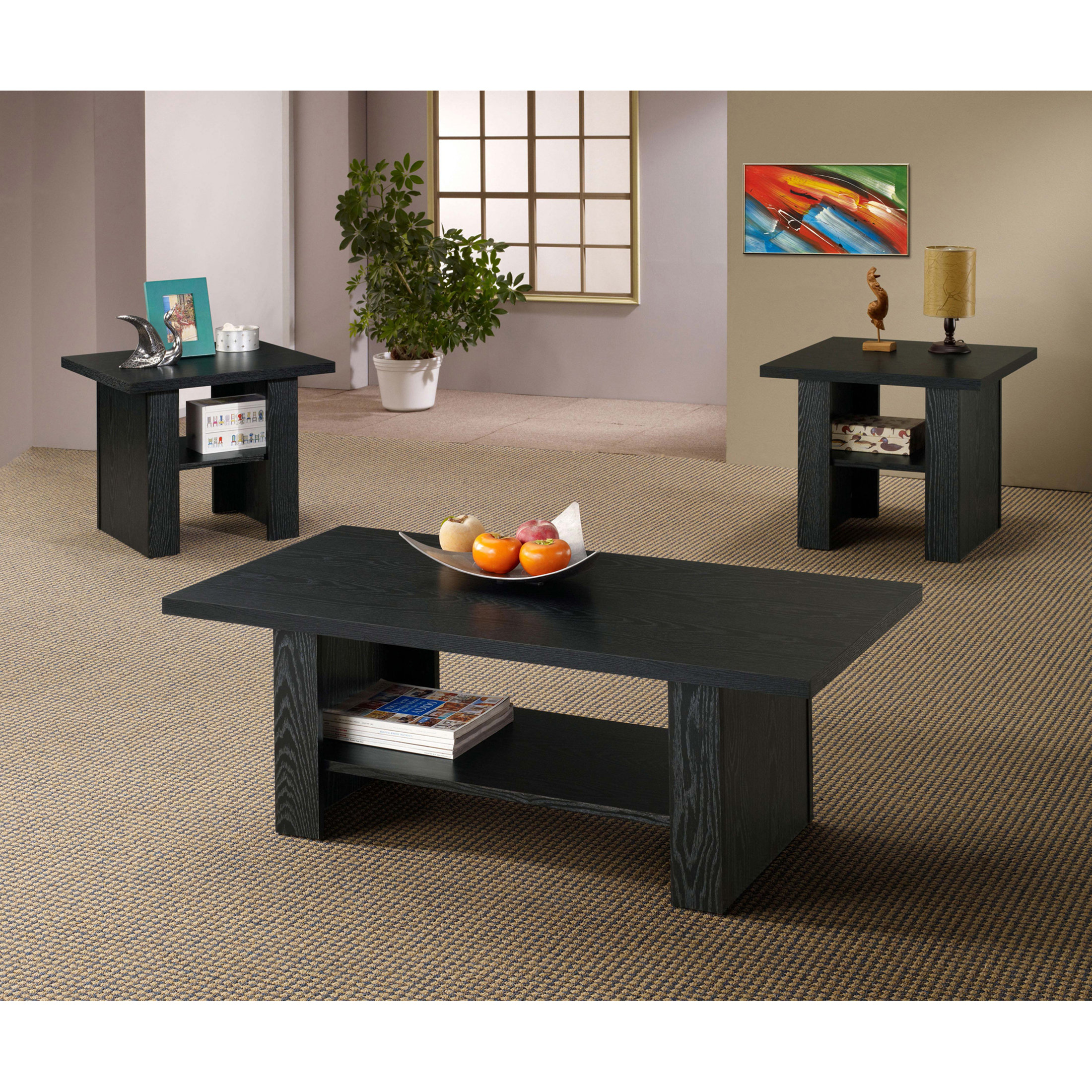 Latitude Run® Salton Black Oak 3-Piece Engineered Wood Coffee Table Set | Wayfair