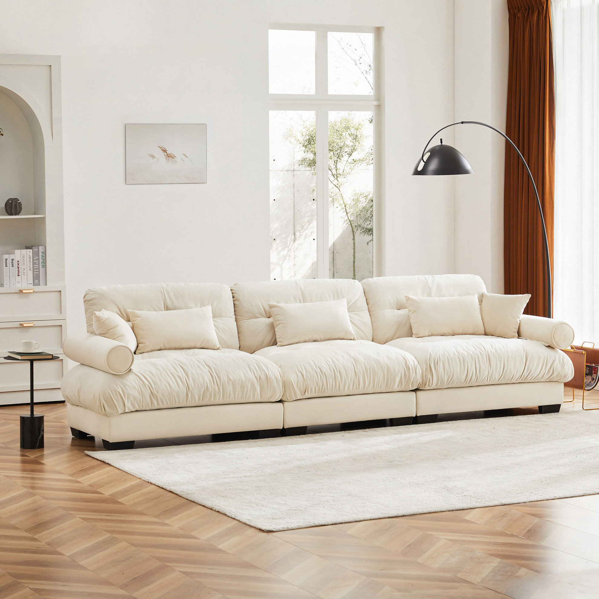Mercer41 Extra Large 3 Seat Modern Velvet Sofa, Oversize Sofa, Clould ...
