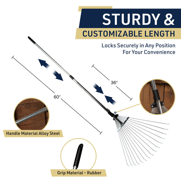 Petmaker Adjustable Metal Rake for Leaves - Leaf Rake with Expandable 7 ...