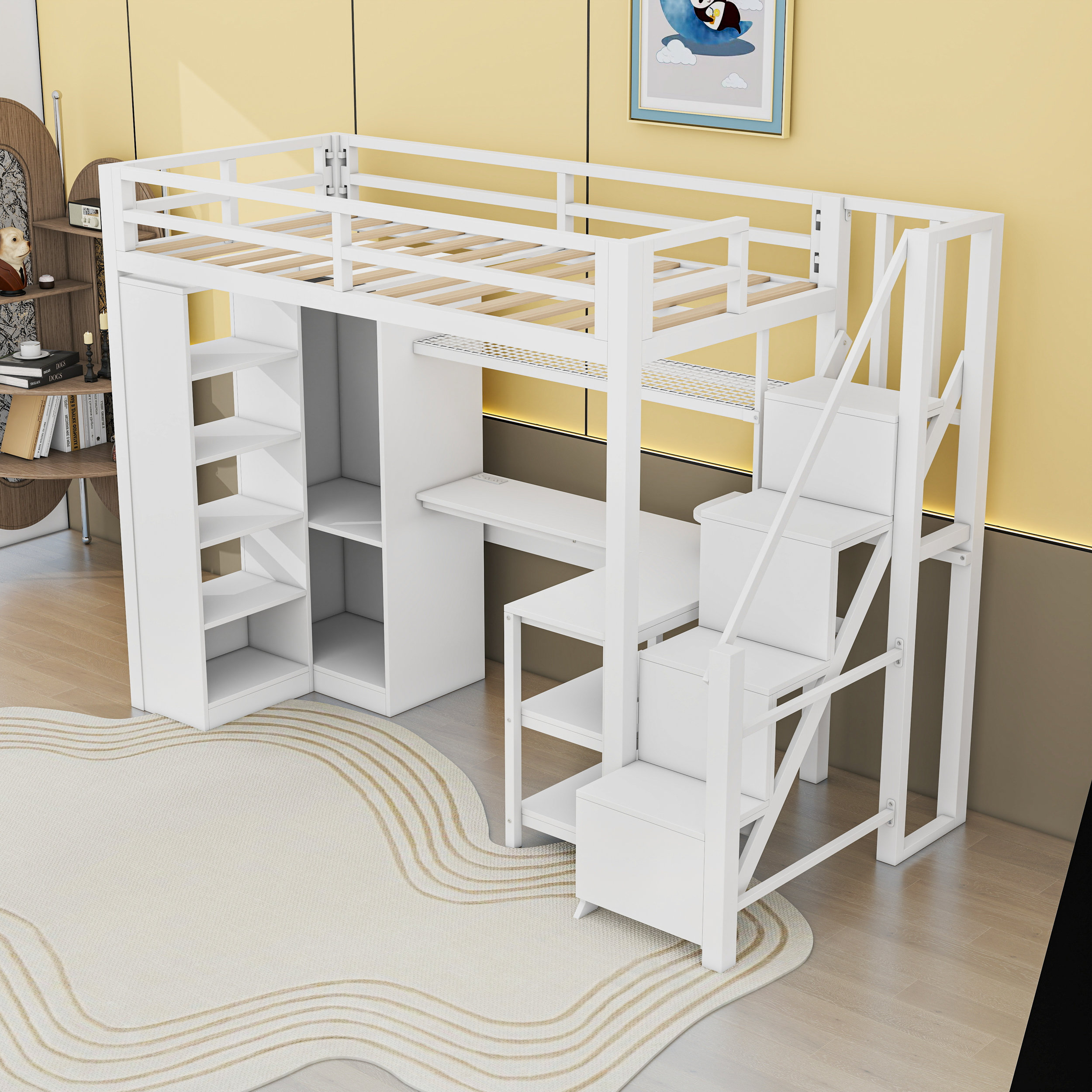 Isabelle & Max™ Metal Loft Bed With Desk And USB Ports And Stepped ...