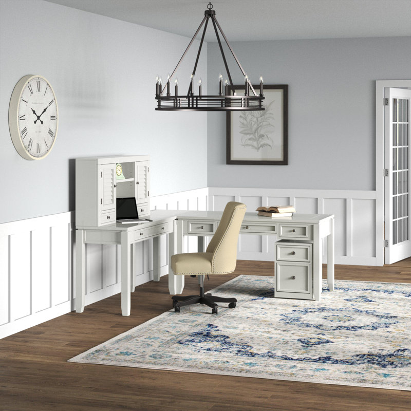 Lark Manor™ Assiah 4 Piece Solid Wood L-Shaped Computer Desk Office Set ...