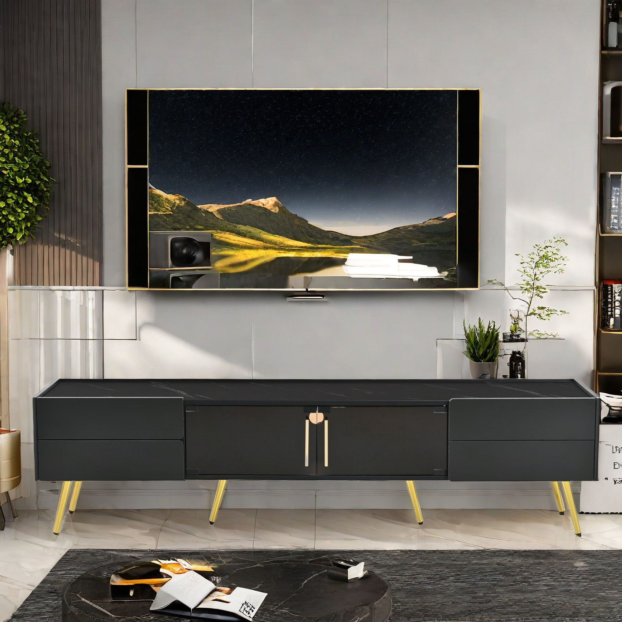 Mercer41 Modern Tv Stand With Led Lights, Entertainment Center With 4 ...