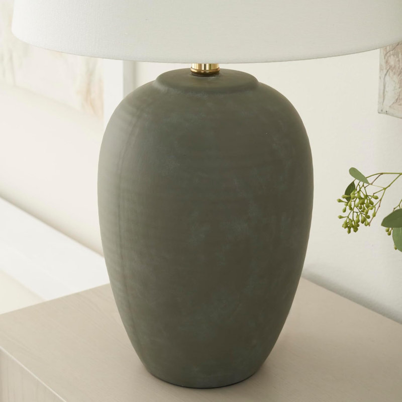 Latitude Run® 23" Olive Green Ceramic Pot Table Lamp for Bedroom ...