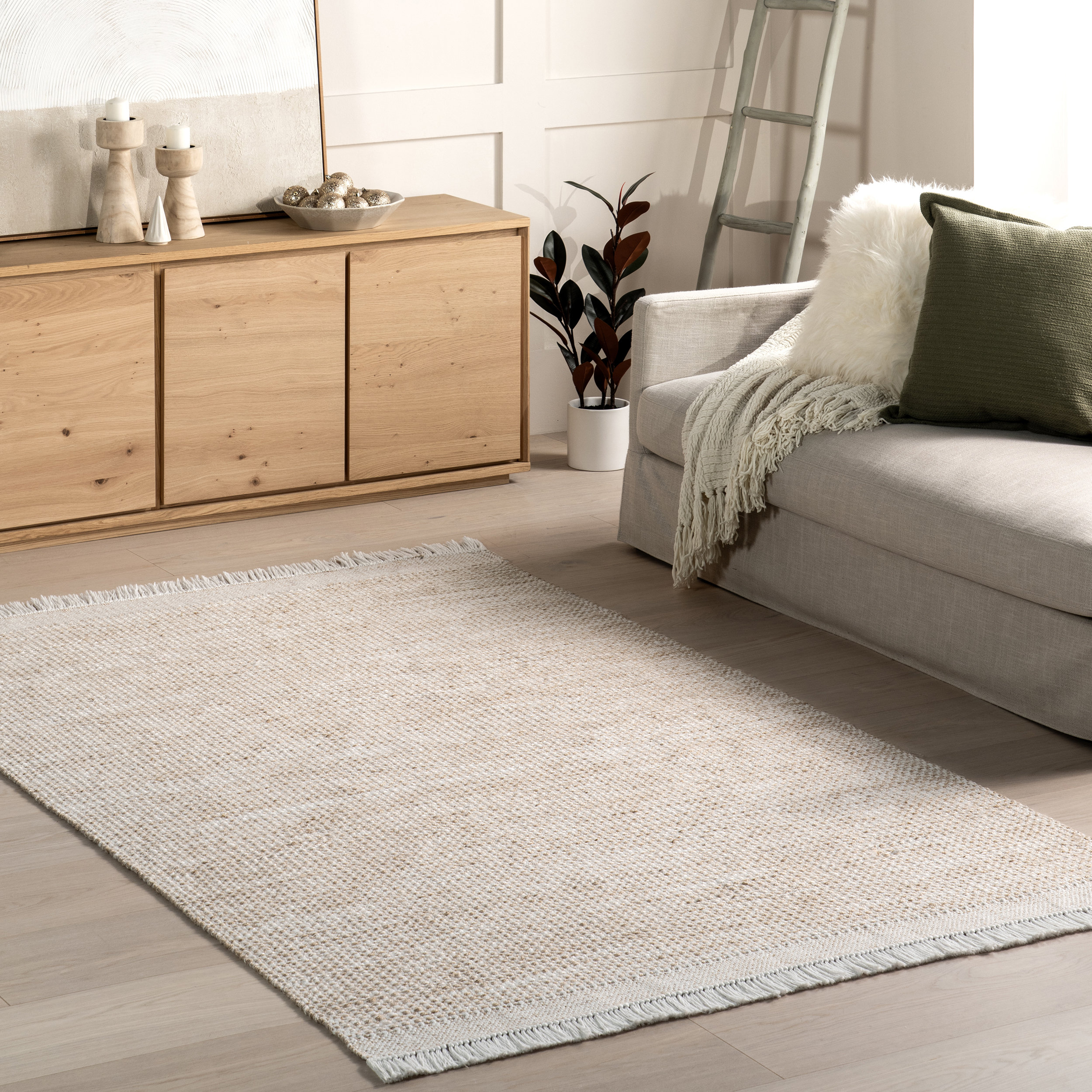 Ebern Designs Catherine Solid Farmhouse Fringe Area Rug | Wayfair