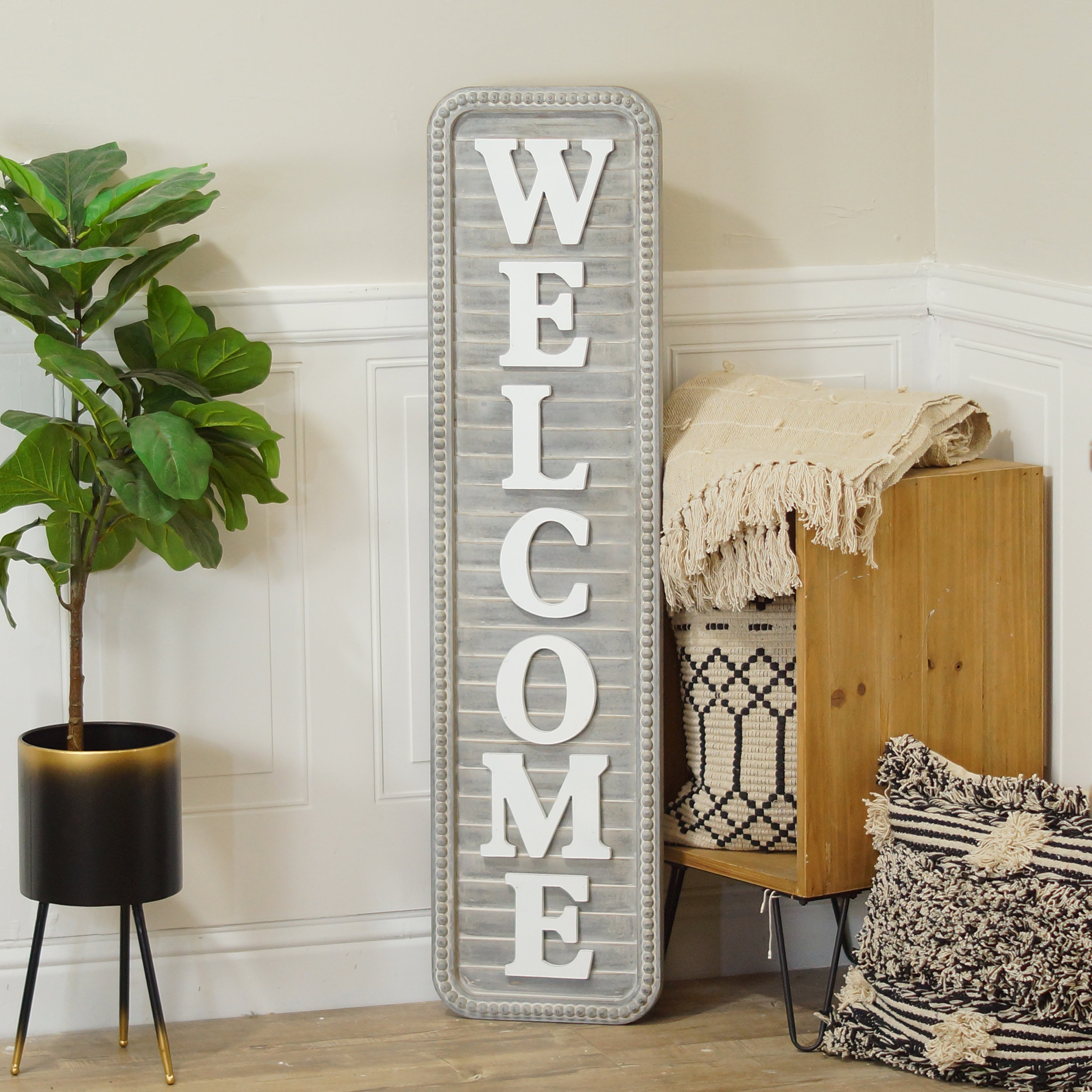 Lark Manor™ VIP Wood 32 in. Gray Galvanized Welcome Sign | Wayfair