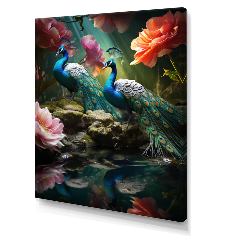 Bungalow Rose Arthurine " Blue Coral Indian Art Dancing Peacocks III ...