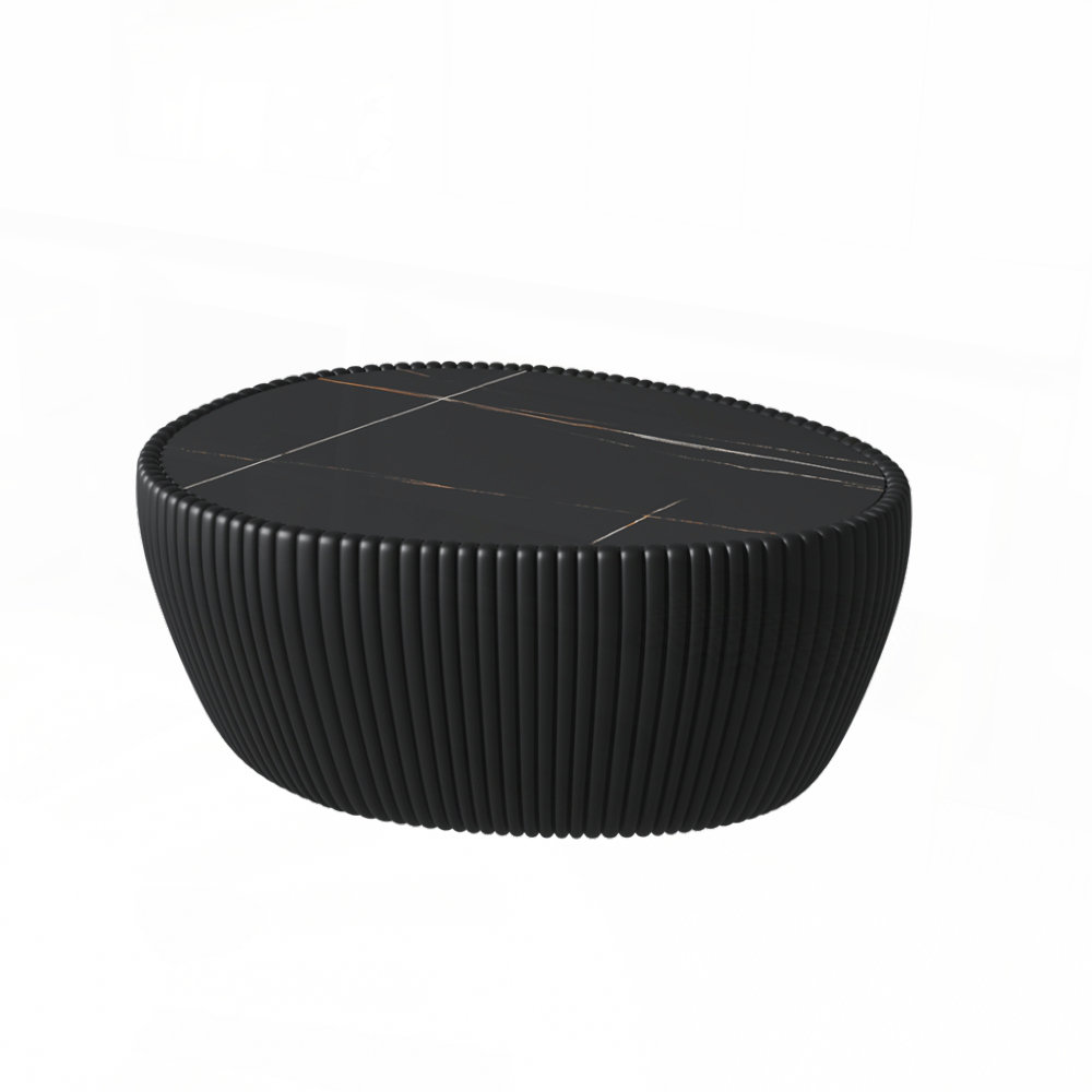 Latitude Run® Marble Top Goose Egg Shaped Leather Coffee Table Set for ...