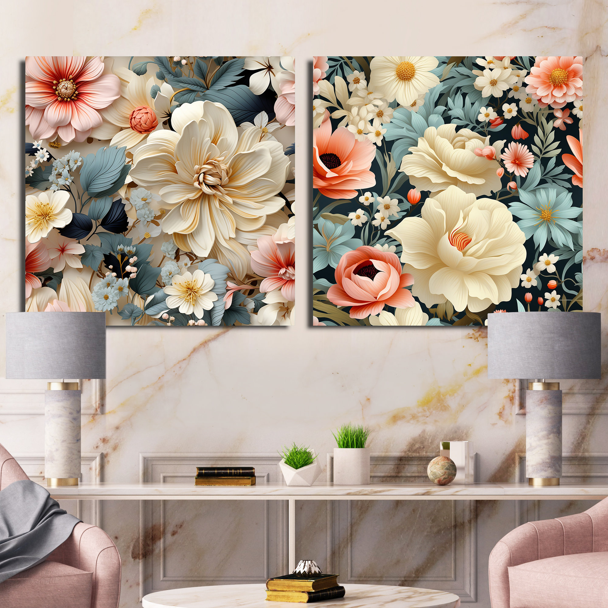 Design Art White And Blue Floral Garden Whirl - Floral Square Collage ...