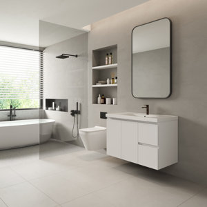 Ebern Designs Ginlock 36" White Wall-Mounted Single Bathroom Vanity ...