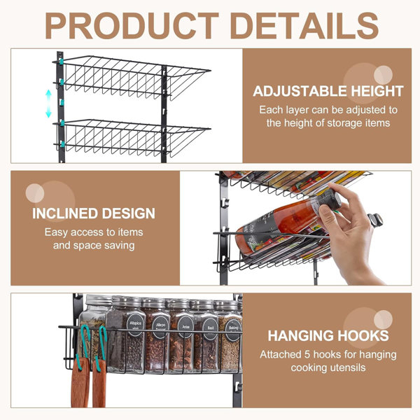 Prep & Savour 6-Story Wall Mounted Spice Rack Organizer Hanging Spice ...