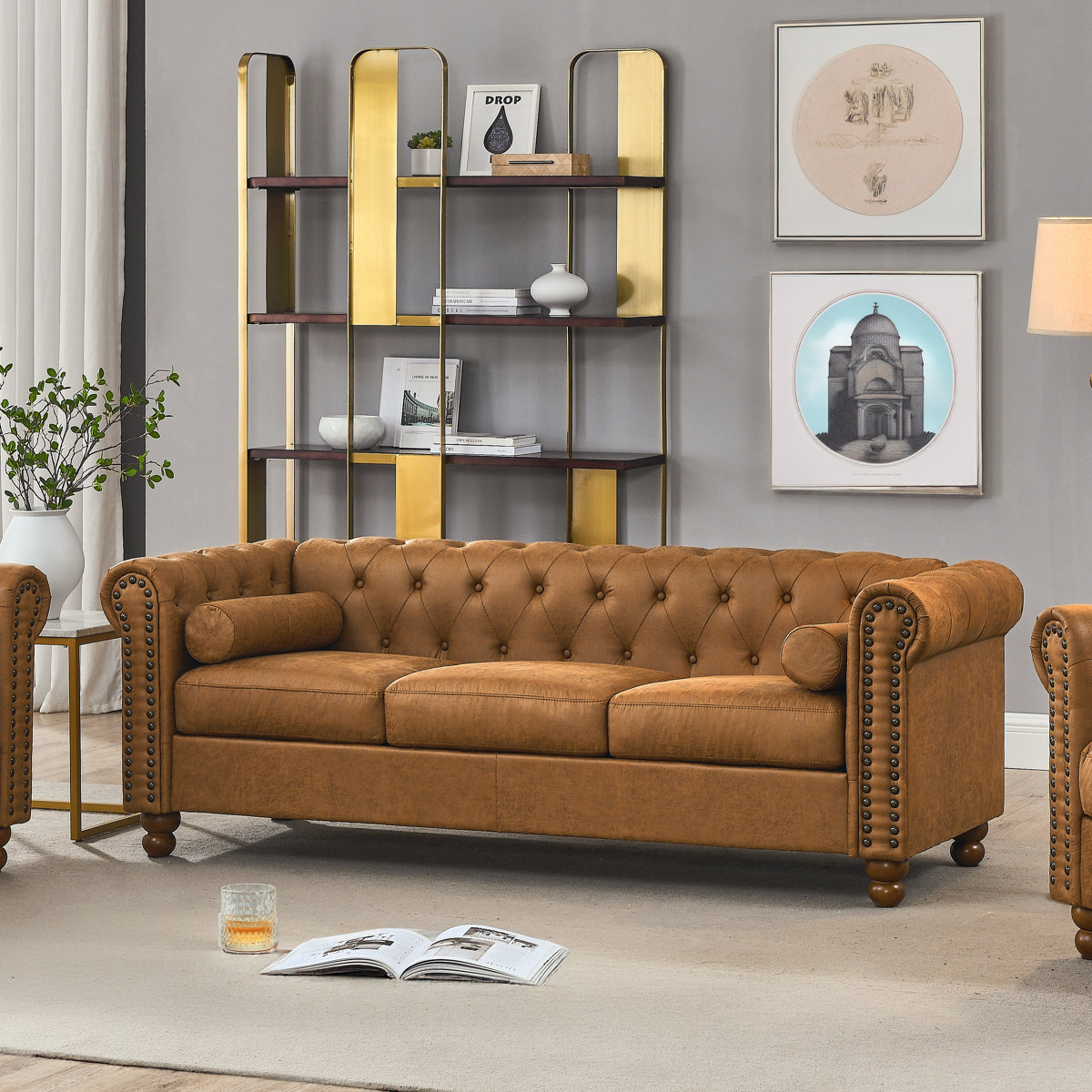 Williston Forge Jhosep 80'' Faux Leather Sofa, Nailhead Tufted Couch ...