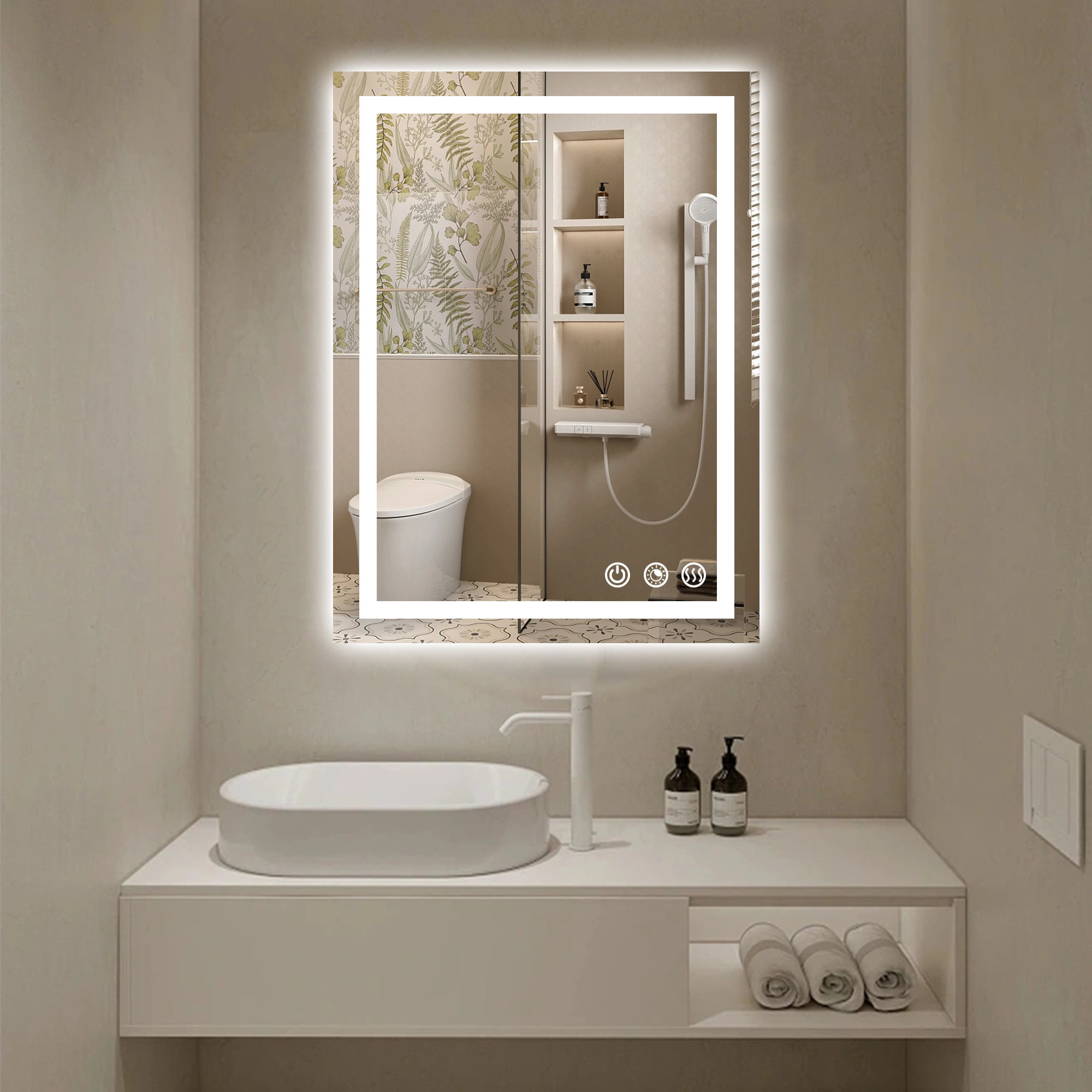 Orren Ellis Chevaliers Rectangle Wall Mounted LED Bathroom Mirror ...