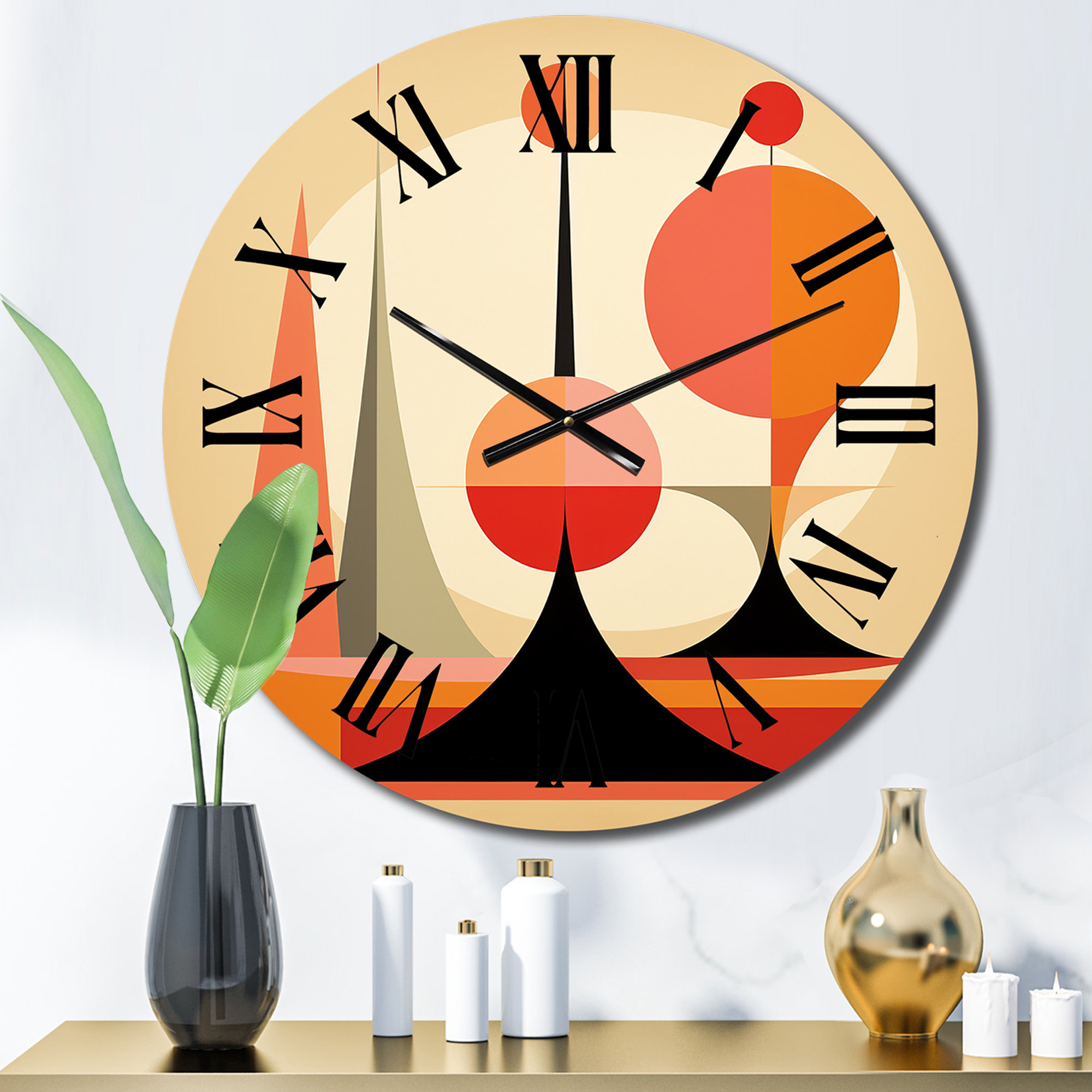 Design Art Full Moon Mountains Midcentury Geometric Abstract Metal Wall ...