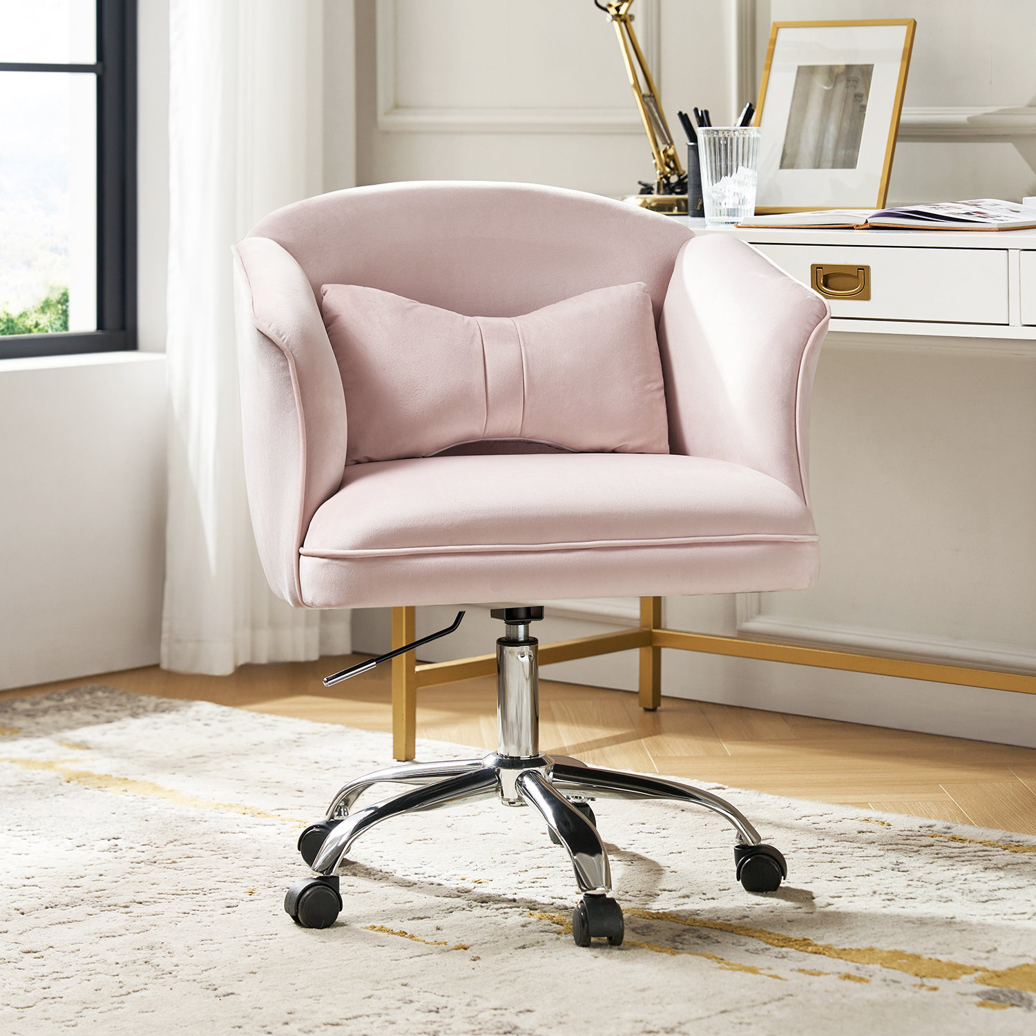 Mercer41 Milred 37.5'' H Velvet Office Chair with Lumbar Pillows and ...