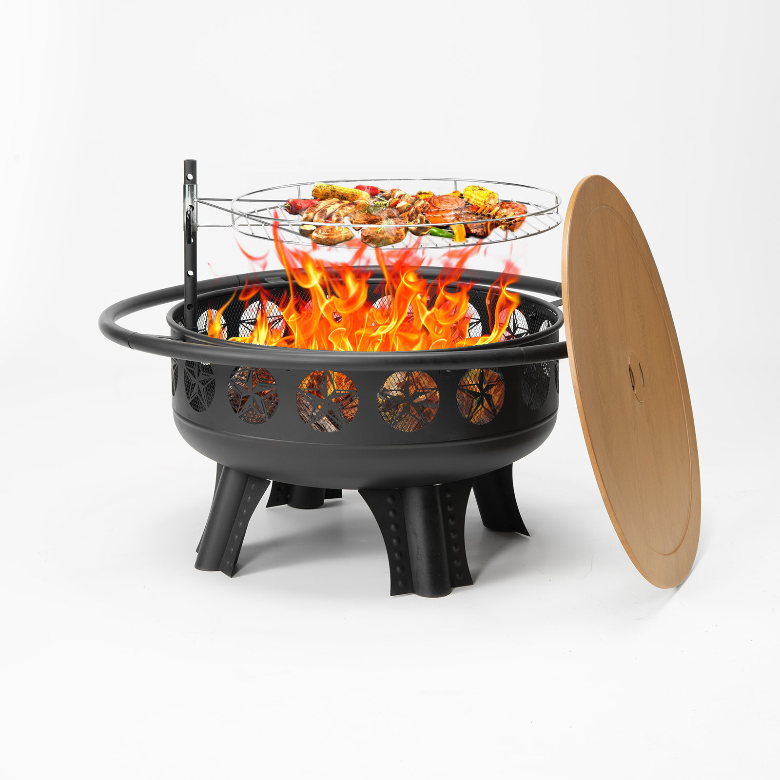 Lark Manor Wood Burning Fire Pit With Grill & Lid - Wayfair Canada