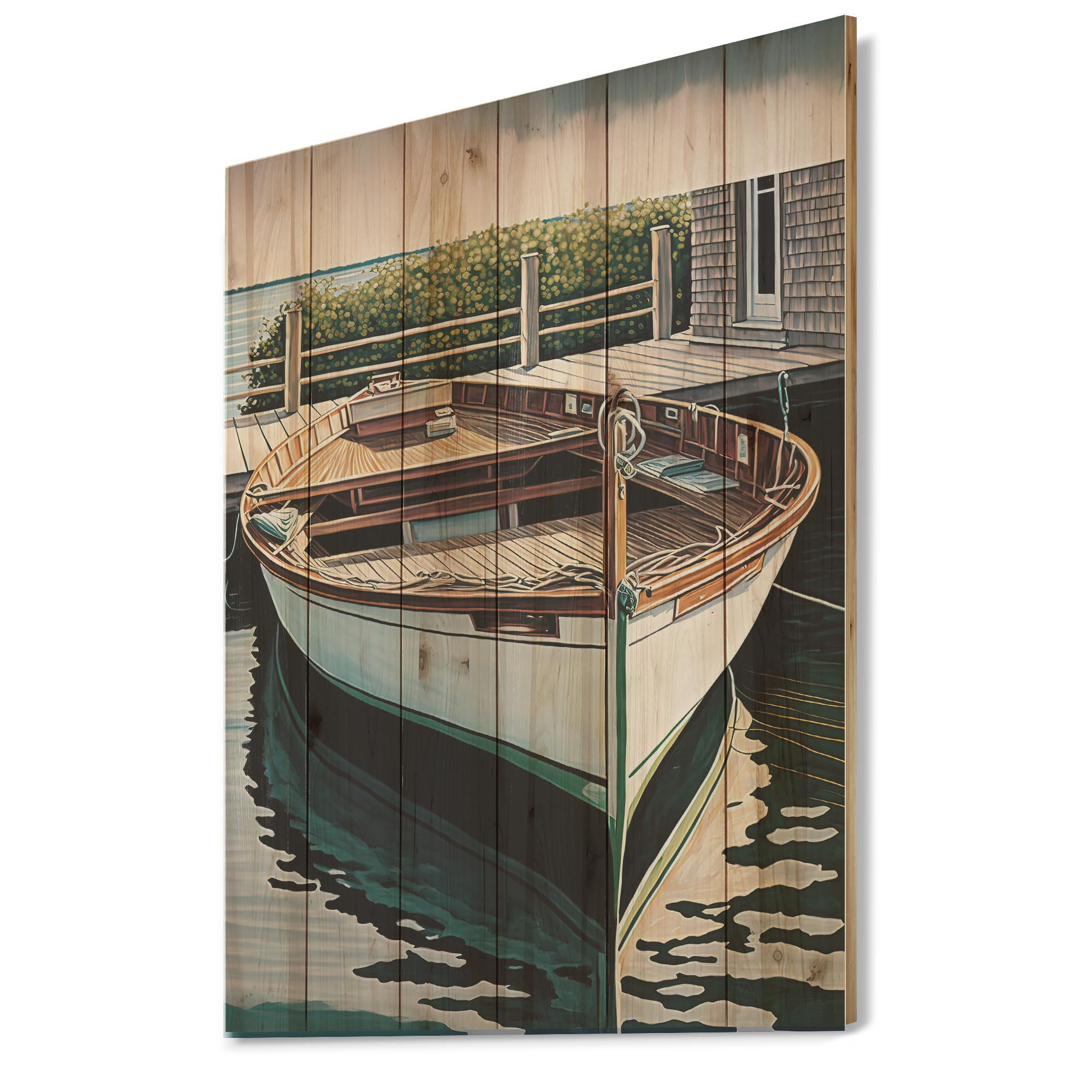 Breakwater Bay Docked Boat II - Beach Wood Wall Art - Natural Pine Wood ...