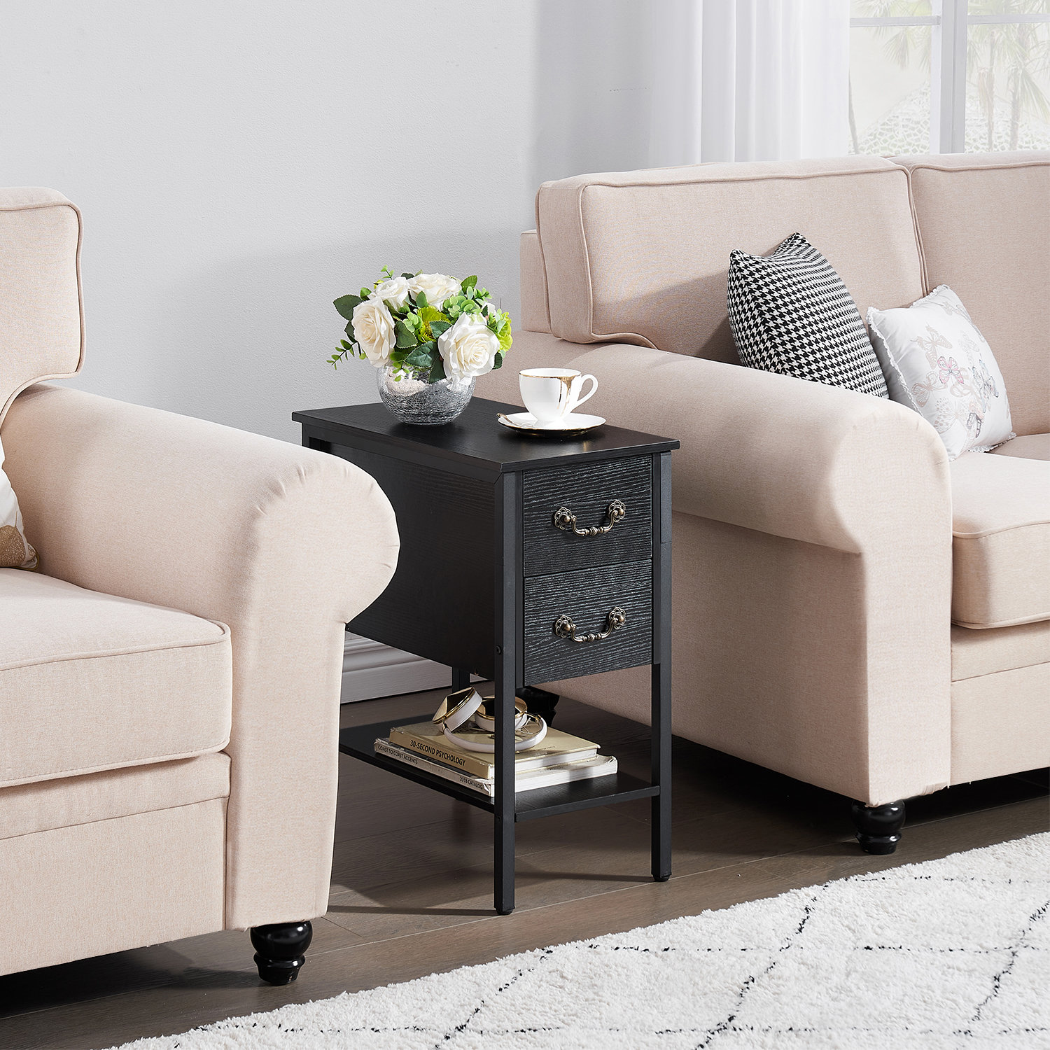 17 Stories Ortha Minimalist End Table, Narrow Side Table with Storage ...