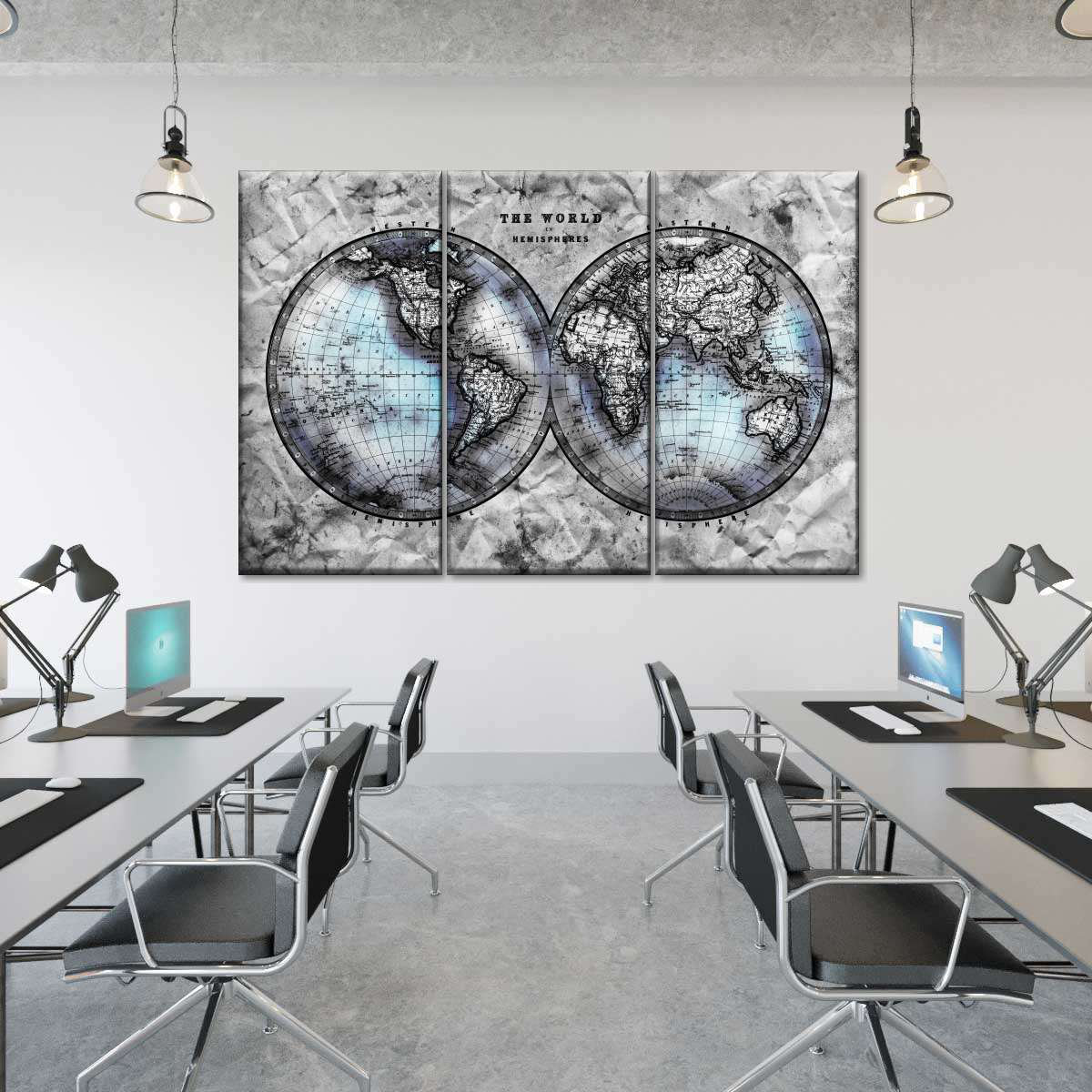 Breakwater Bay World Hemispheres Map - 3 Piece Wrapped Canvas Print ...