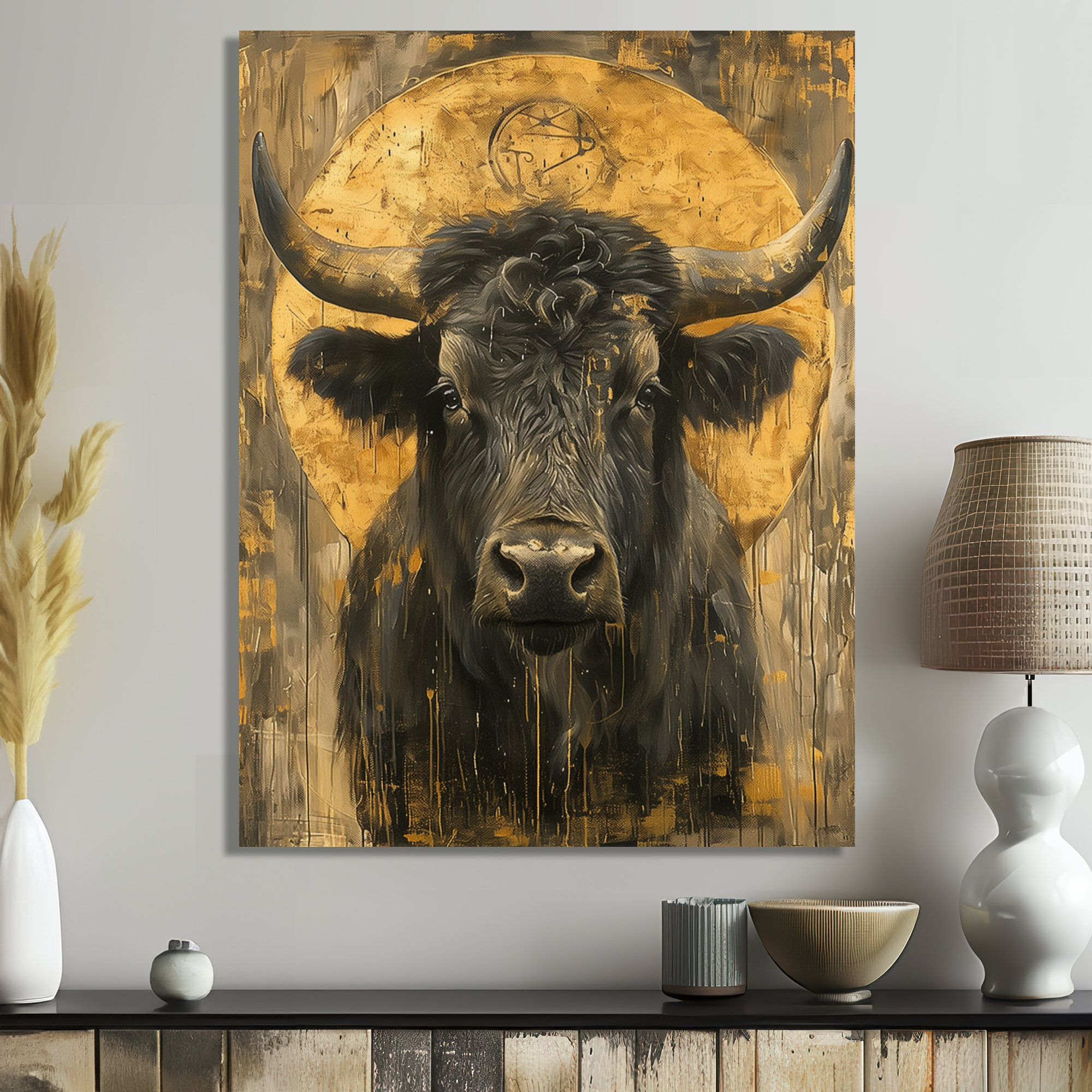 August Grove® Golden Taurus Zodiac Portrait - Cattle Animal Wall Art ...