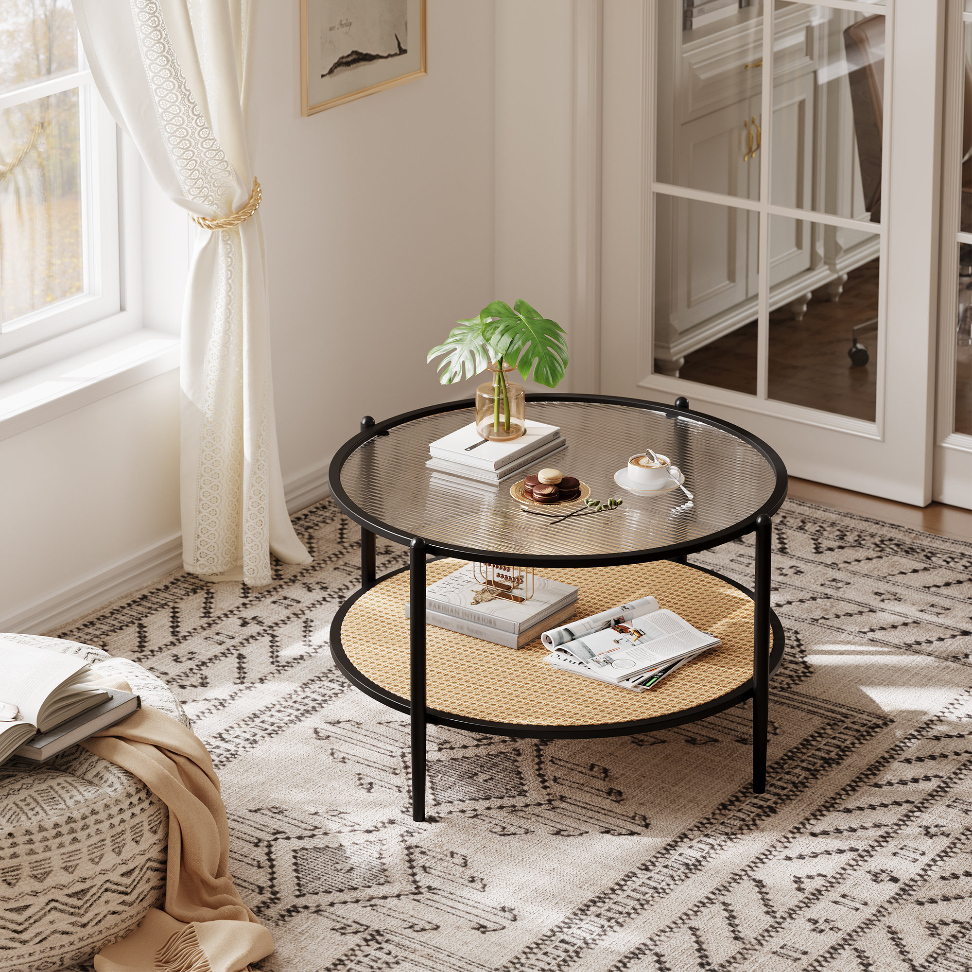 Bay Isle Home™ 30" Rattan Coffee Table, 2-Tier Round End Table with ...