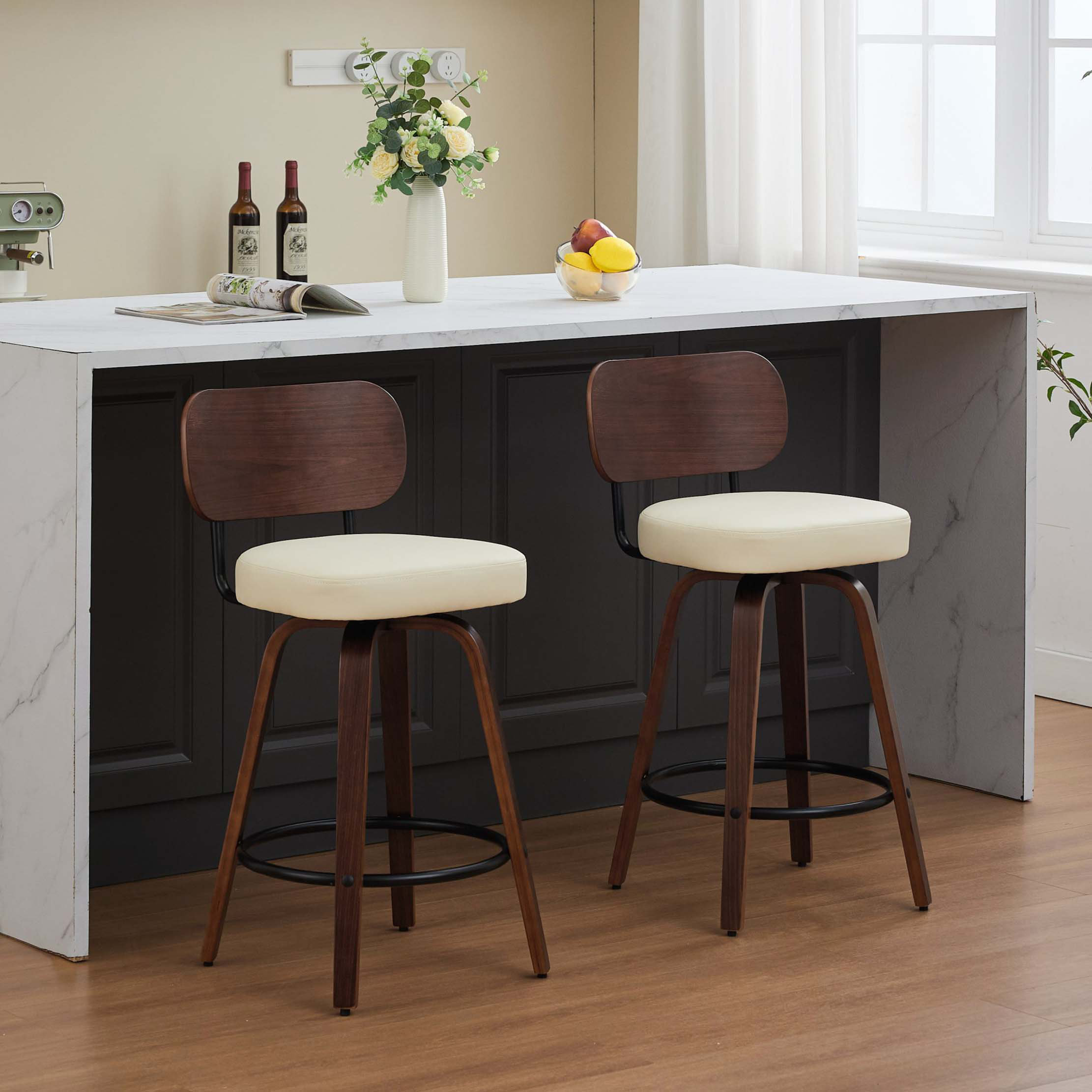 Corrigan Studio Swivel Bar Stools Set Of 2, Upholstered Faux Leather ...