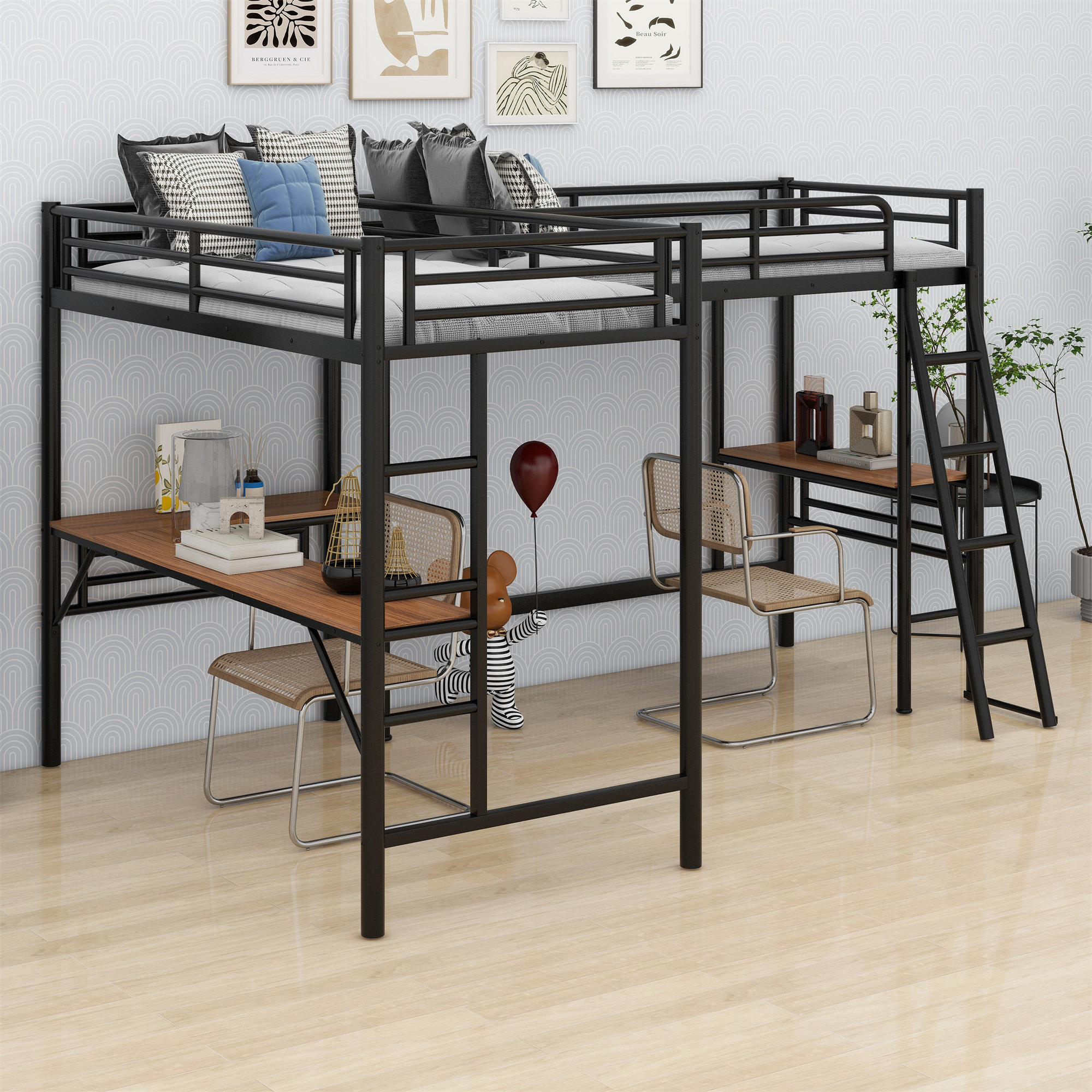 Mason & Marbles Metal Loft Bed With Two Built-In Desks - Wayfair Canada