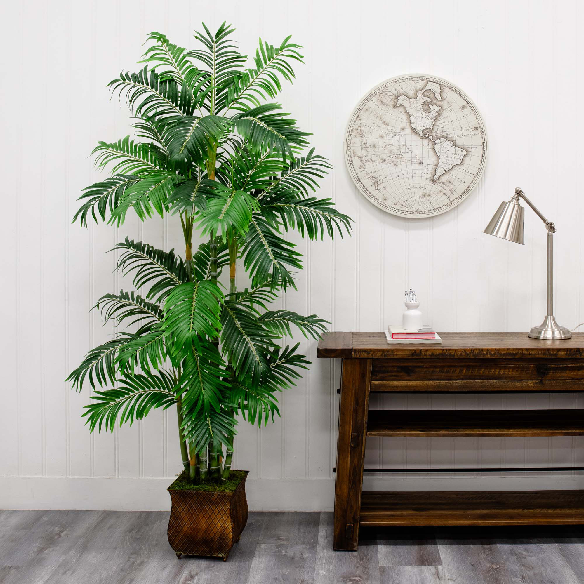 Bayou Breeze 70'' Faux Palm Tree in Metal Planter | Wayfair