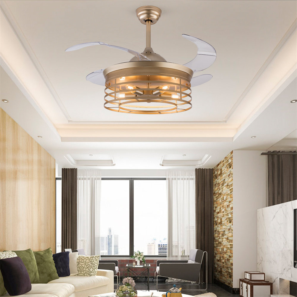 Mercer41 42" Isriel 4 - Blade Caged Ceiling Fan with Remote Control and ...