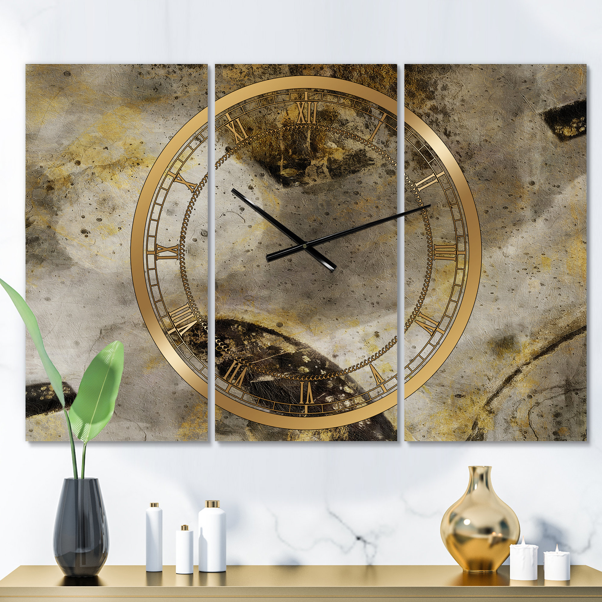 East Urban Home Glam Gold Desert Neutral I - Modern wall clock | Wayfair