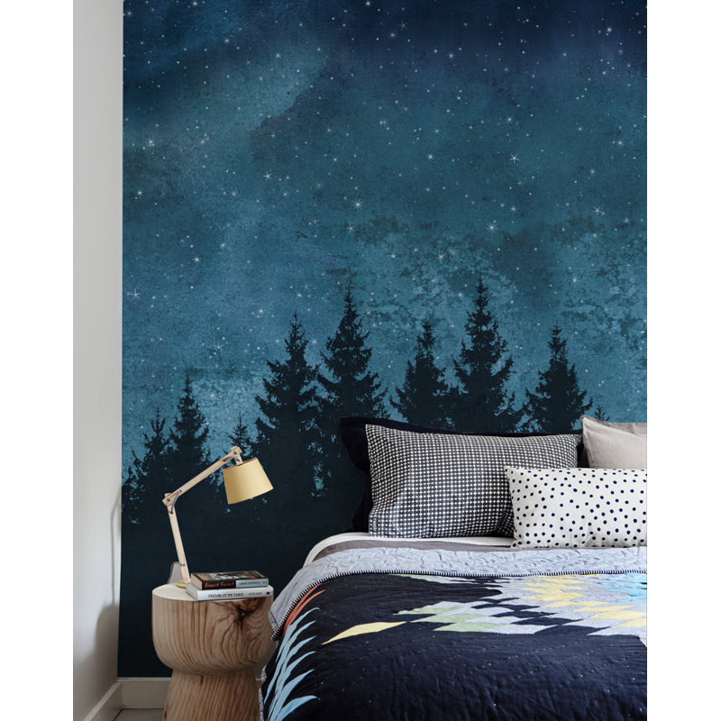 Harriet Bee Costello Forest Trees Night Scene 4-Piece Panel Peel Wall ...