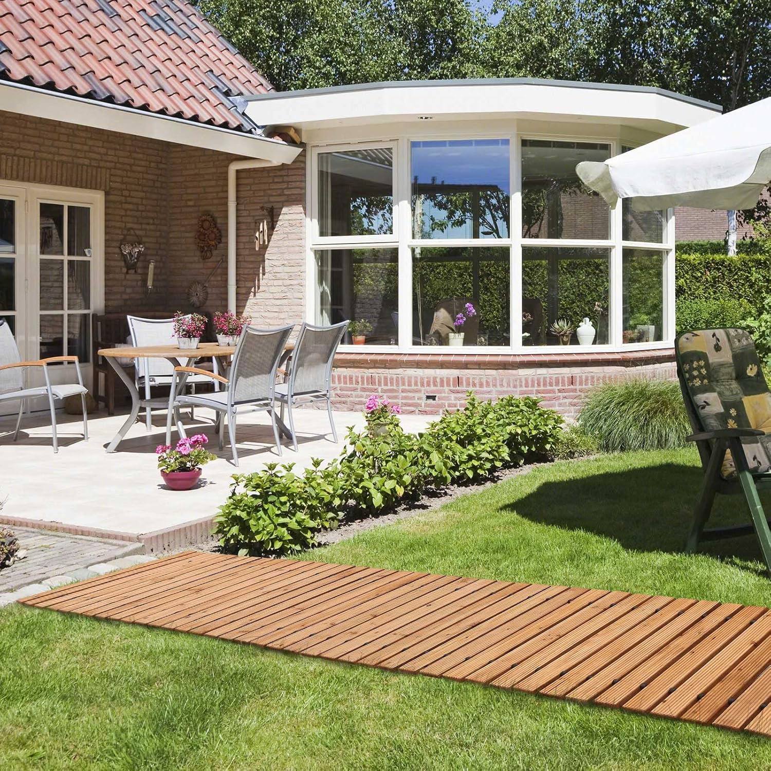 Arlmont & Co. Wooden Garden Pathway, Outdoor Roll Out Decorative Garden ...