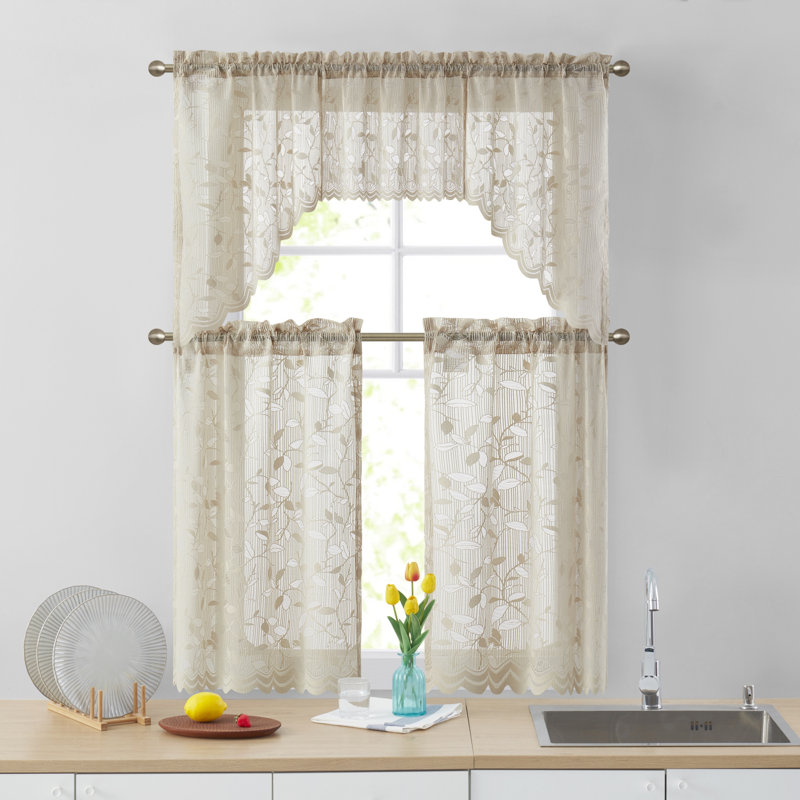 Red Barrel Studio® Geake Floral Cafe Tiers 60" Kitchen Curtain ...