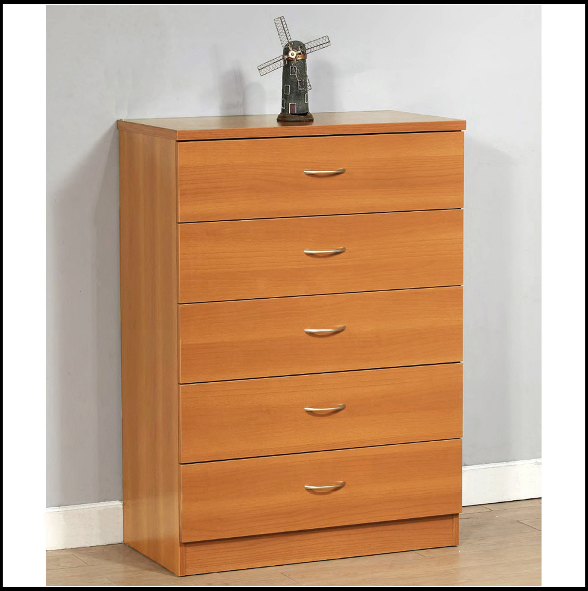 Ebern Designs Five Drawer Chest Metal Handles Locking Top Drawer Metal ...