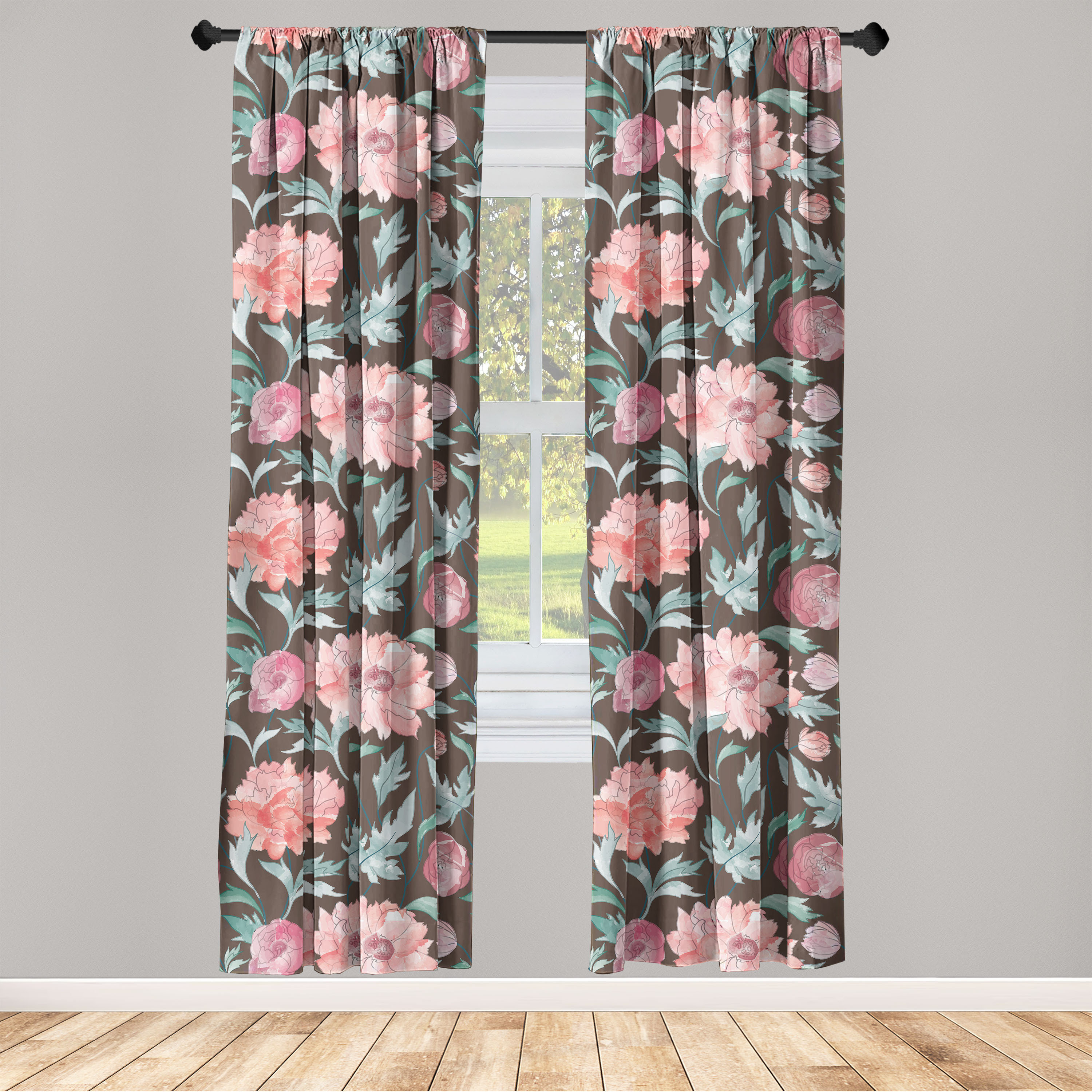East Urban Home Jungle Flowers Curtains Art Aquarelle Floral Pair of ...