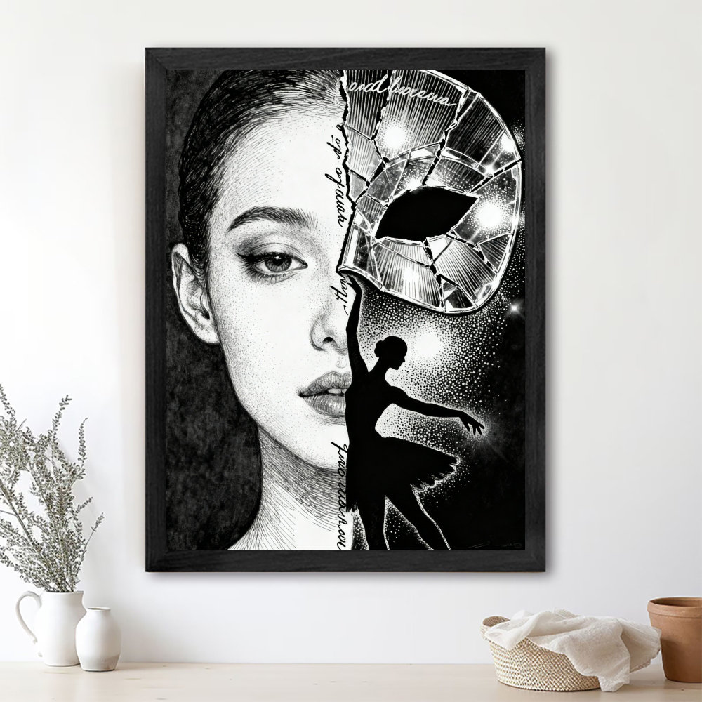Winston Porter Black Framed Vintage Facial features and symmetrical ...