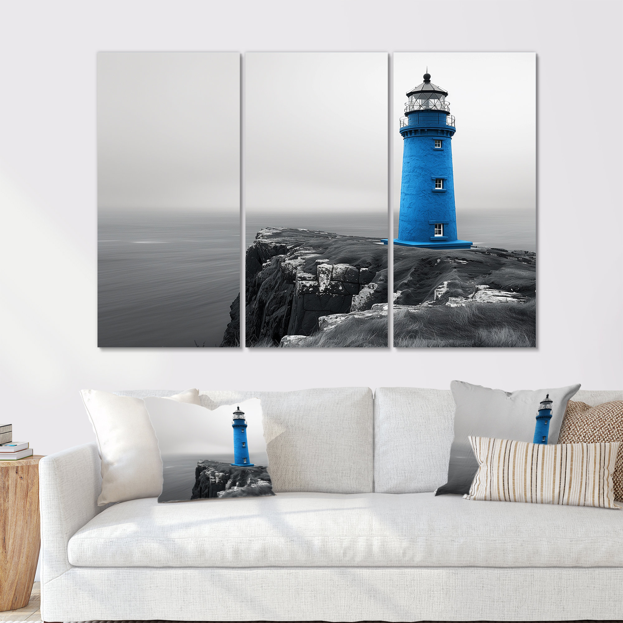 Breakwater Bay Blue Monochrome Lighthouse Photo In Winter I ...